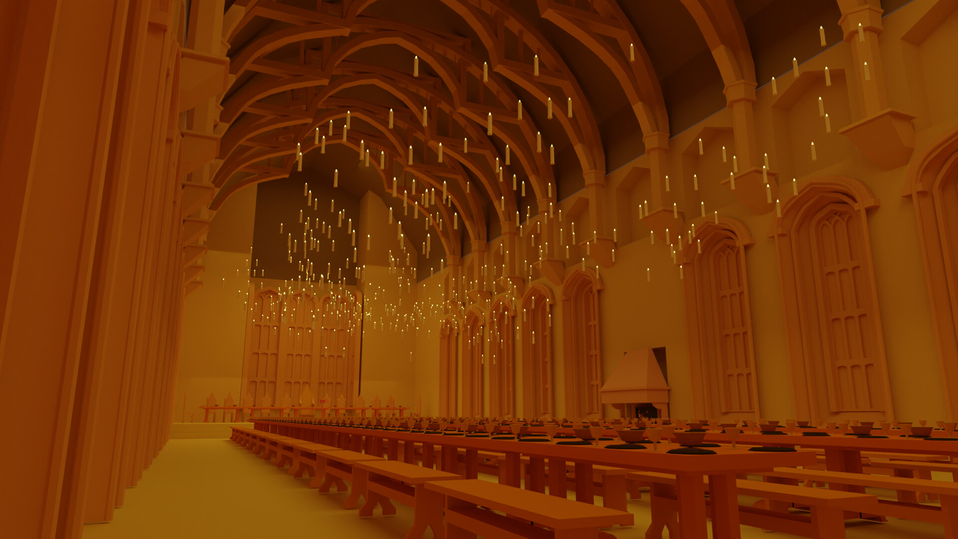 ArtStation - Diorama Low Poly dining doom Hogwarts