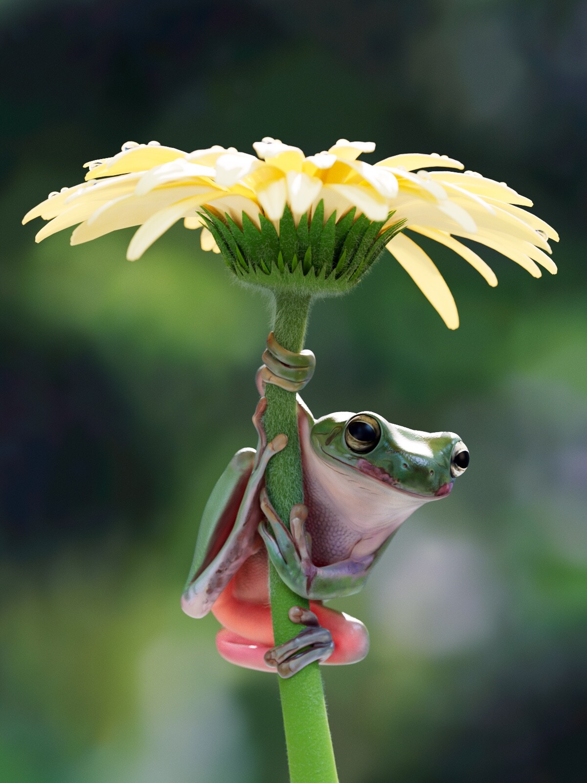 ArtStation - Frog using a flower as an umbrella