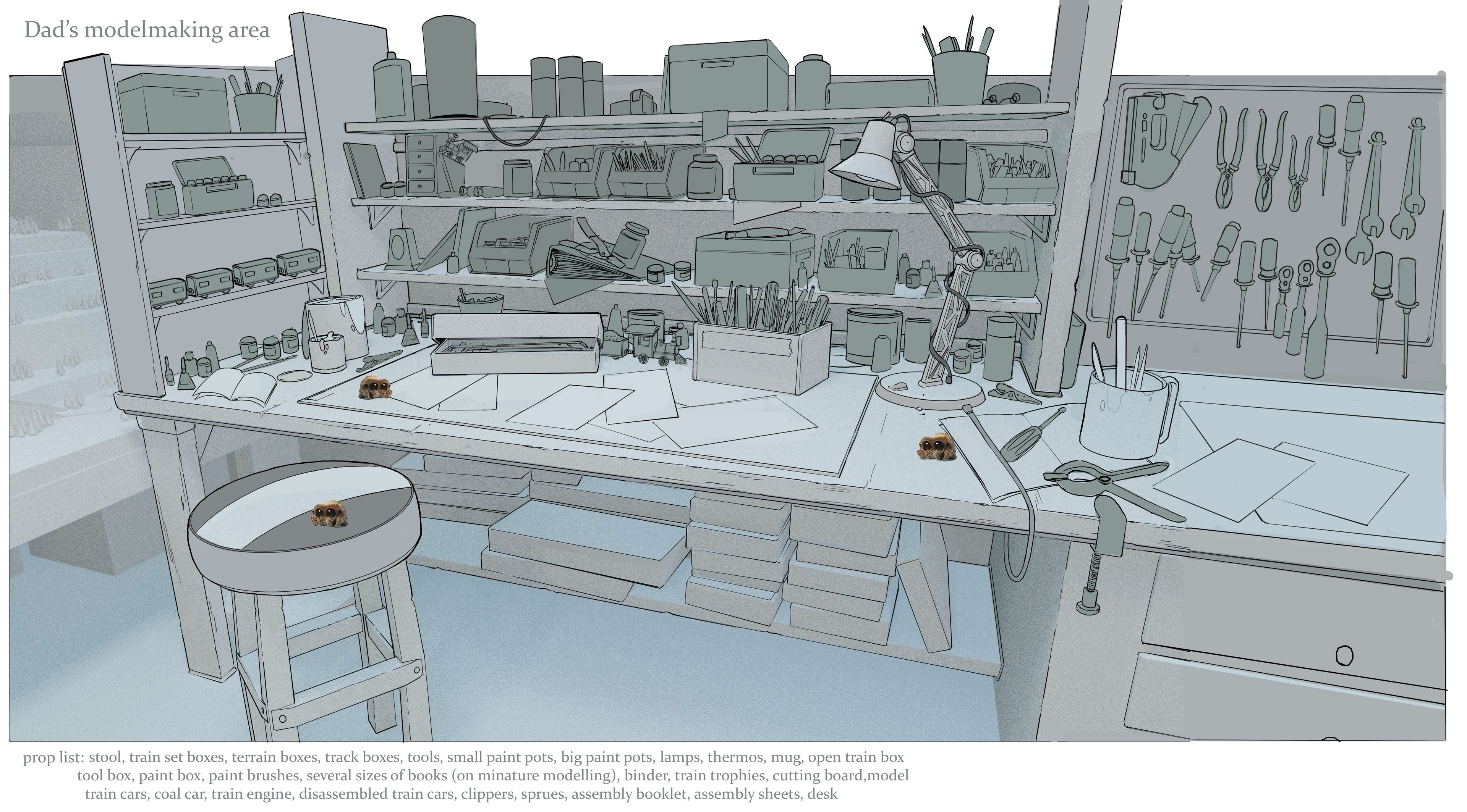 Colin Searle - Lucas the Spider - Interior Prop and Design Sketches