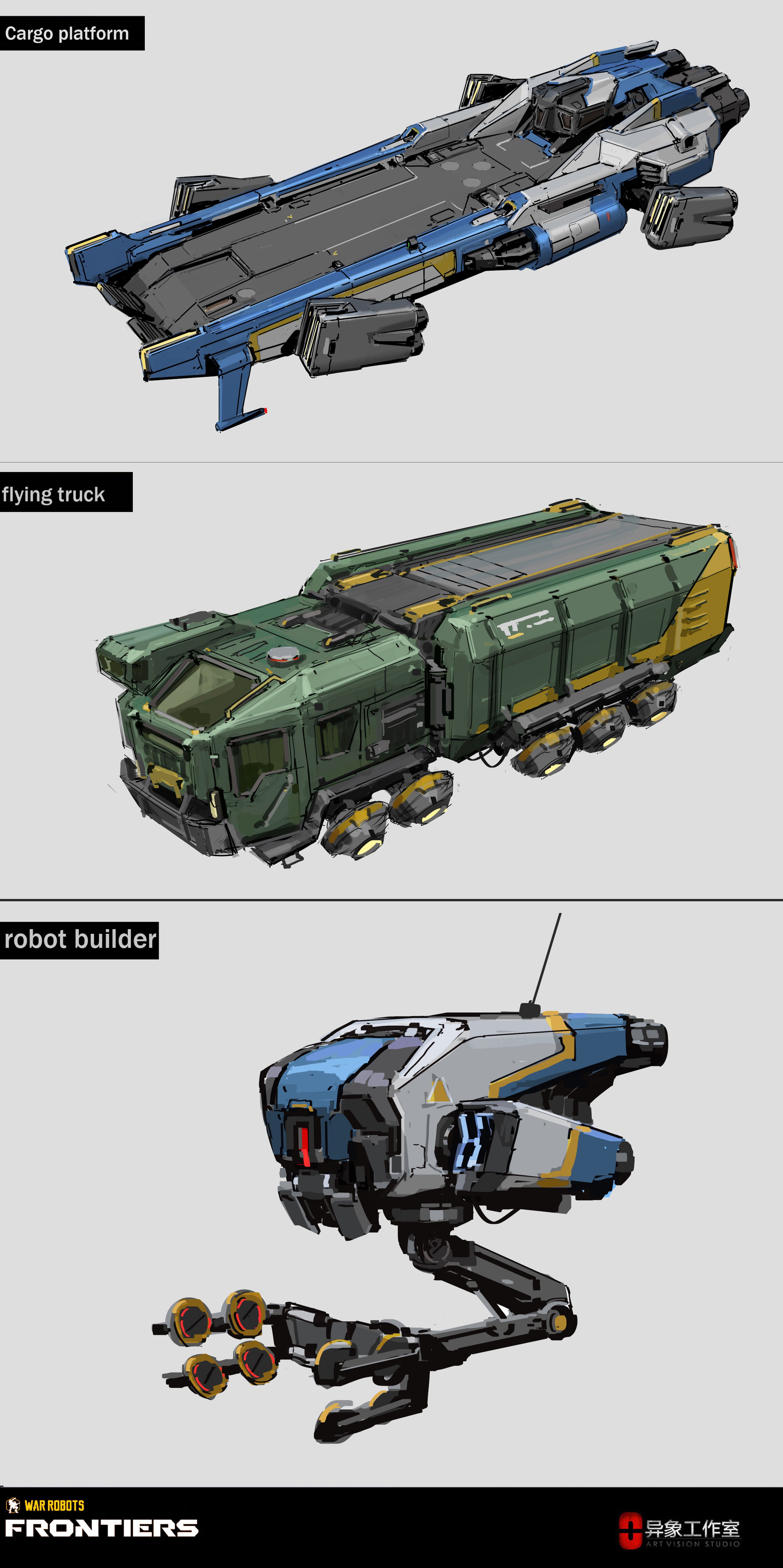 Dawnpu at Art vision studio - war robot frontiers vehicles concept sketches
