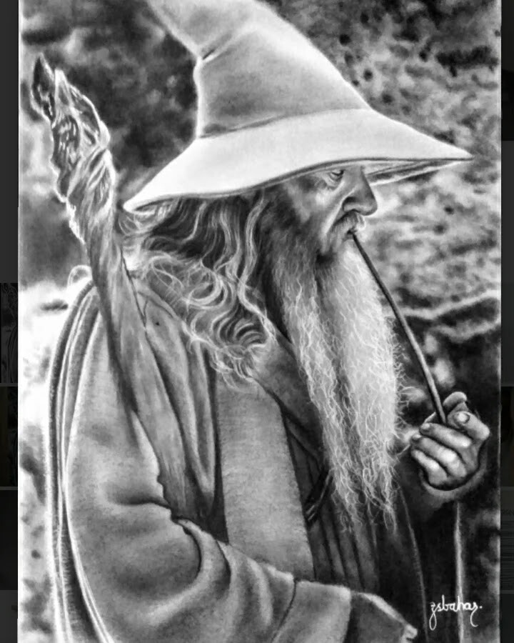 ArtStation - Gandalf Ian Mckellen LOTR charcoal drawing
