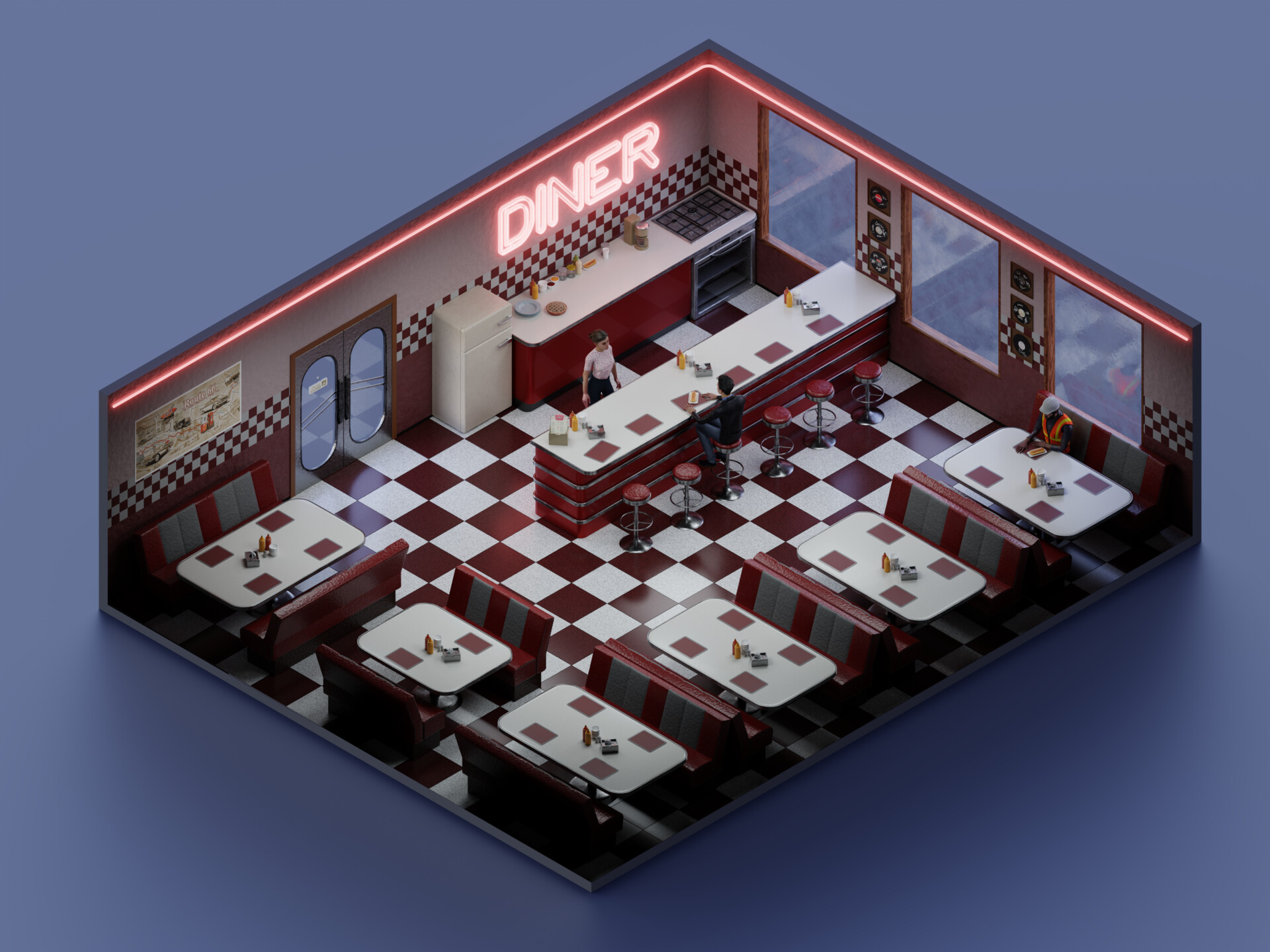 ArtStation - Isometric 50's Style Diner