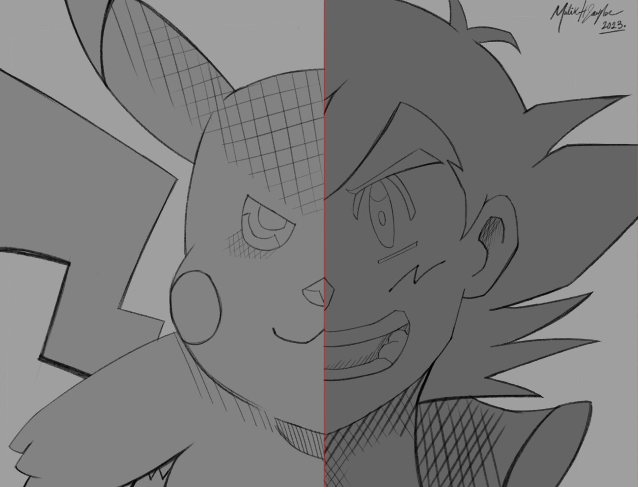 Ash Ketchum aka Satoshi & Pikachu Pokemon FAN ART 2023 by Malik Haleem ...