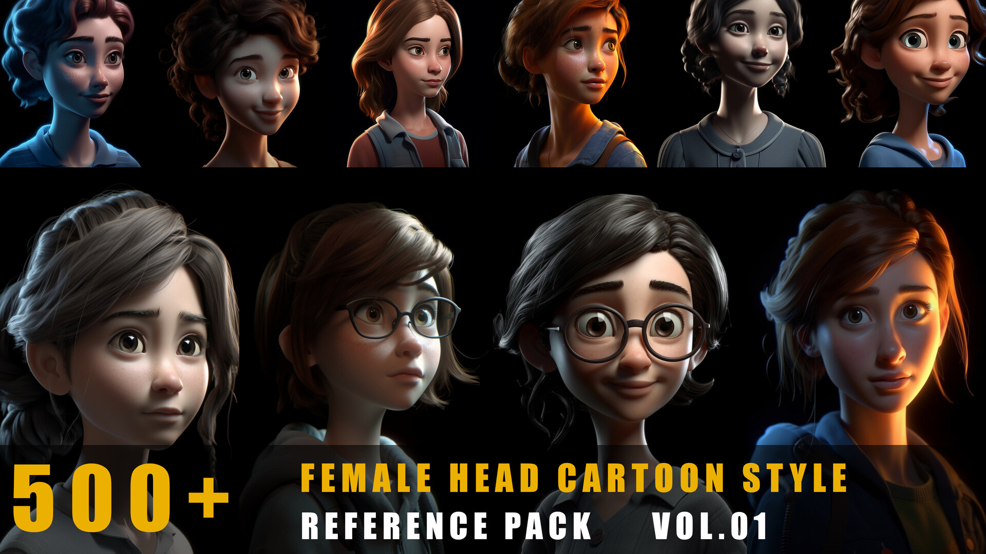 WaterLaw's Studio - 500+ Female Head Cartoon Style - References Pack Vol.01