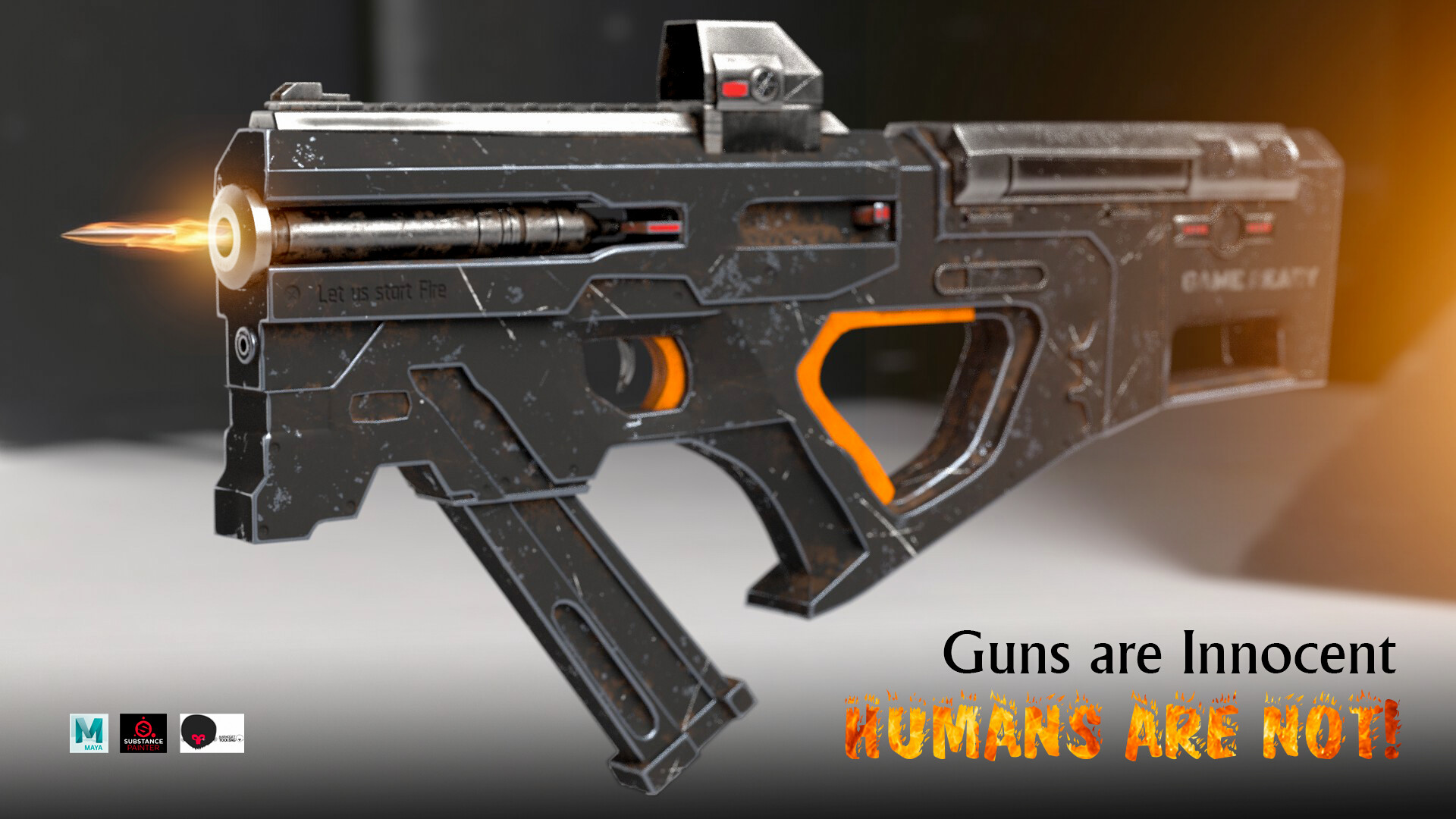 ArtStation - SciFi Machinegun AK4 Playable Gun 3D Model