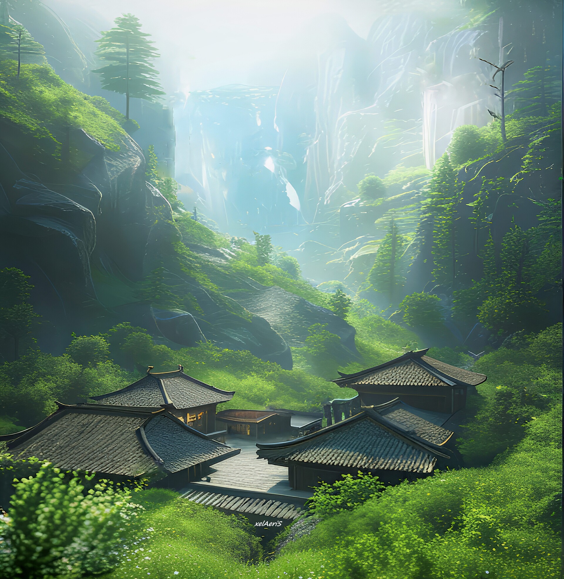 ArtStation - 🎨 Idyllic Village in green Valley