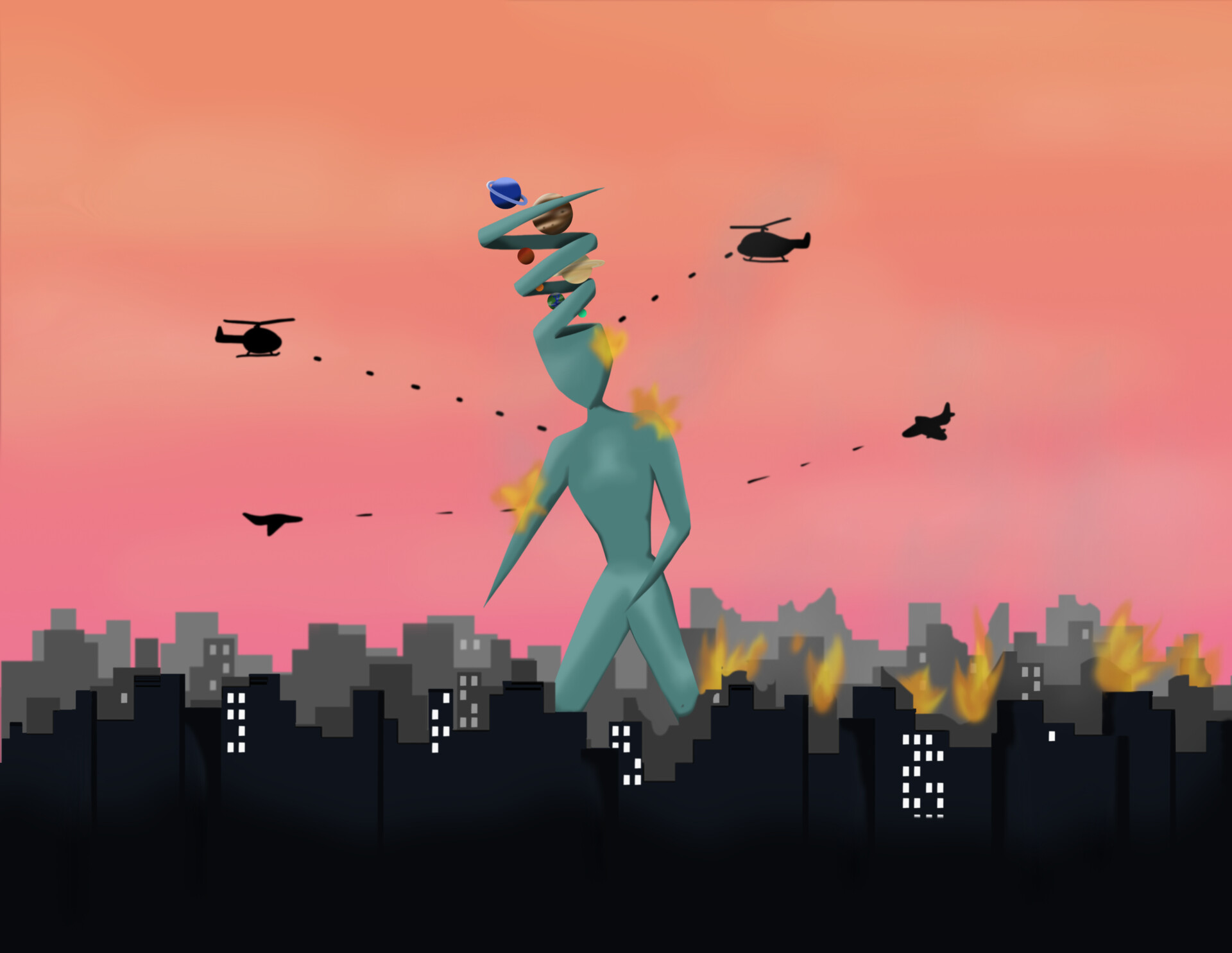 ArtStation - PlanetHead attack colored sketch