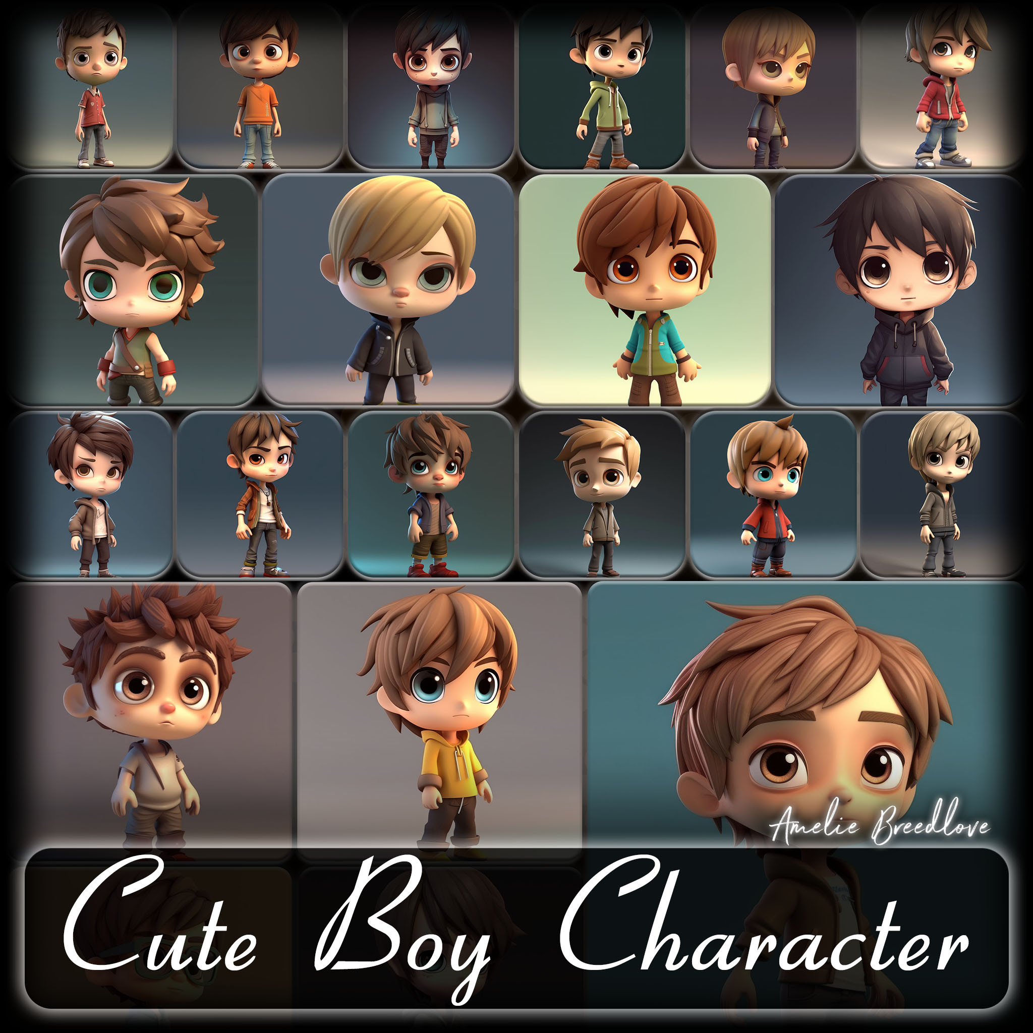 Amelie Breedlove - 200 Cute Boy Character (Full Body) Reference Pack | 4K | v.2