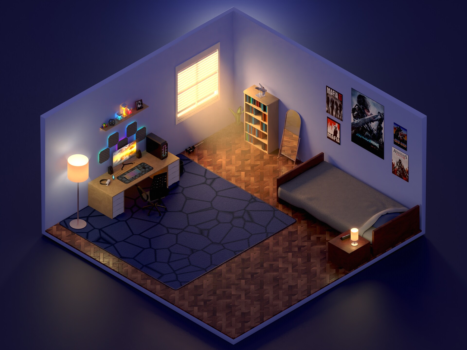 ArtStation - Cozy Isometric Gaming Room