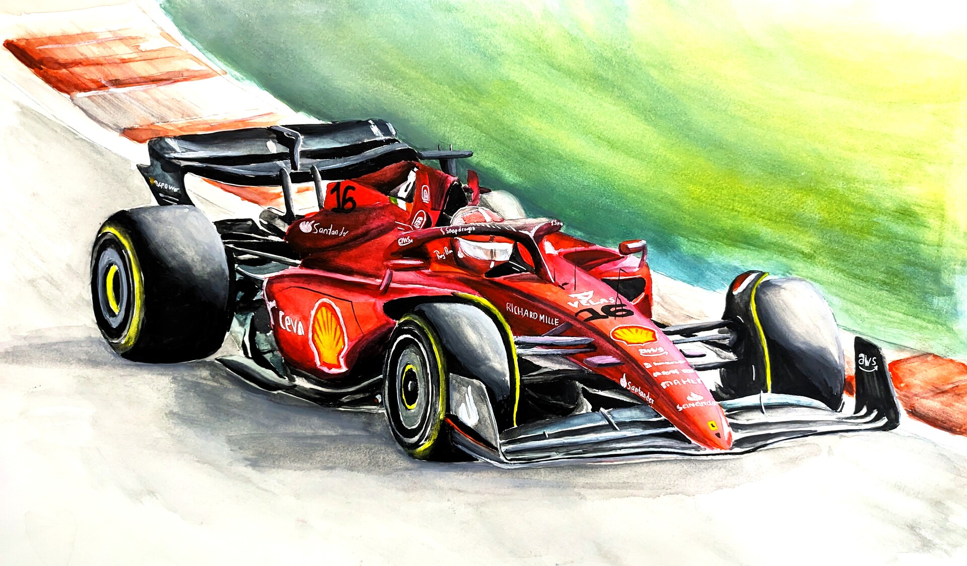 ArtStation - Ferrari F1-75 watercolour painting