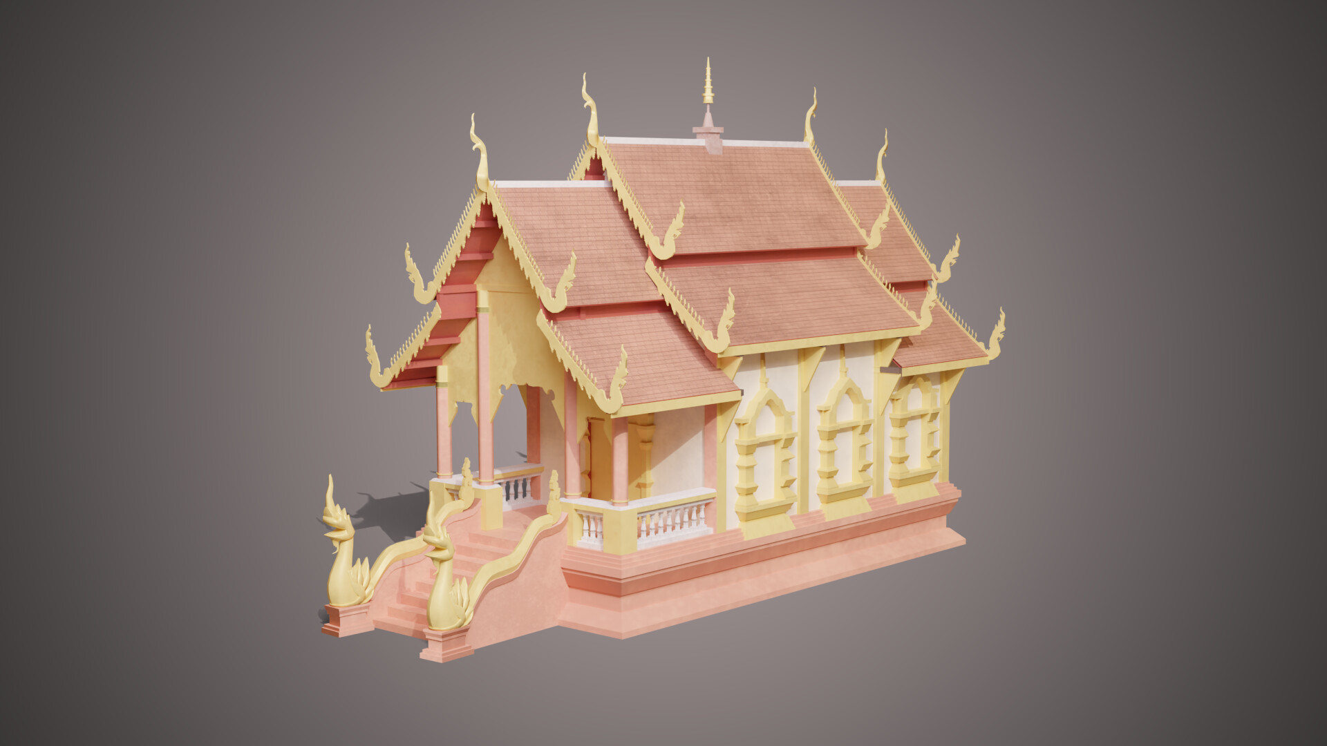ArtStation - Low Poly Temple Mo Kham Tuang