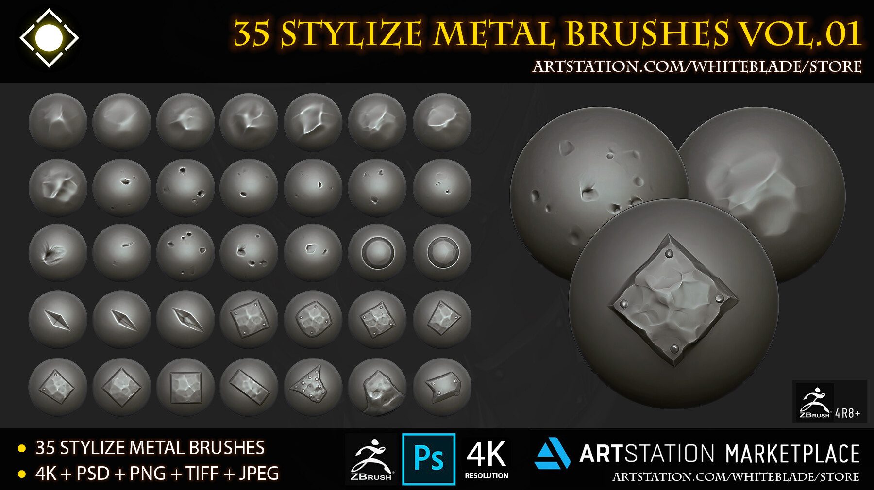 Msa Digital Resources - 35 Stylize Metal Brushes and 4K Alphas Vol.01 ...