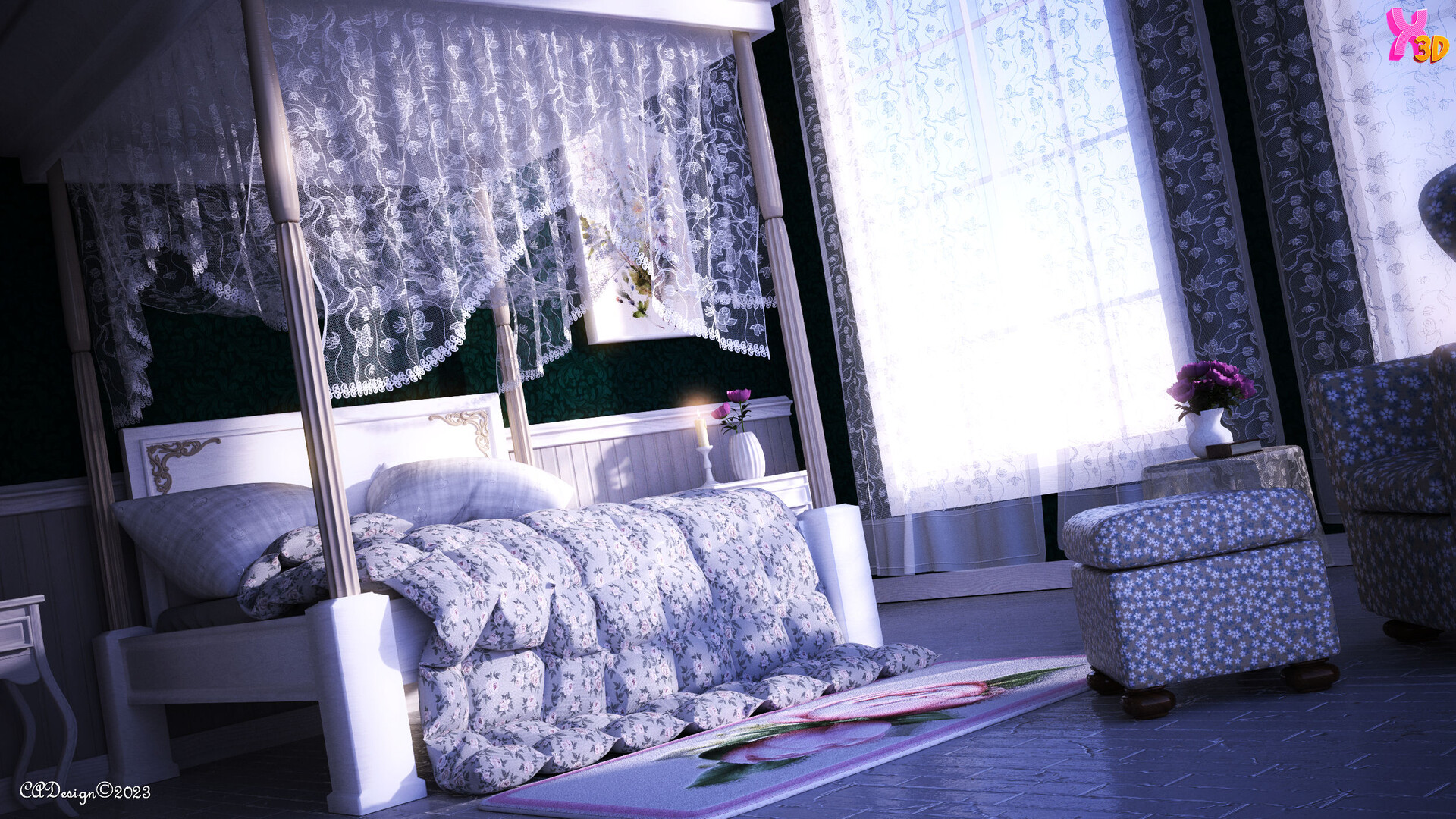 ArtStation - Elegant Romantic Bedroom Vignette by Amaranth