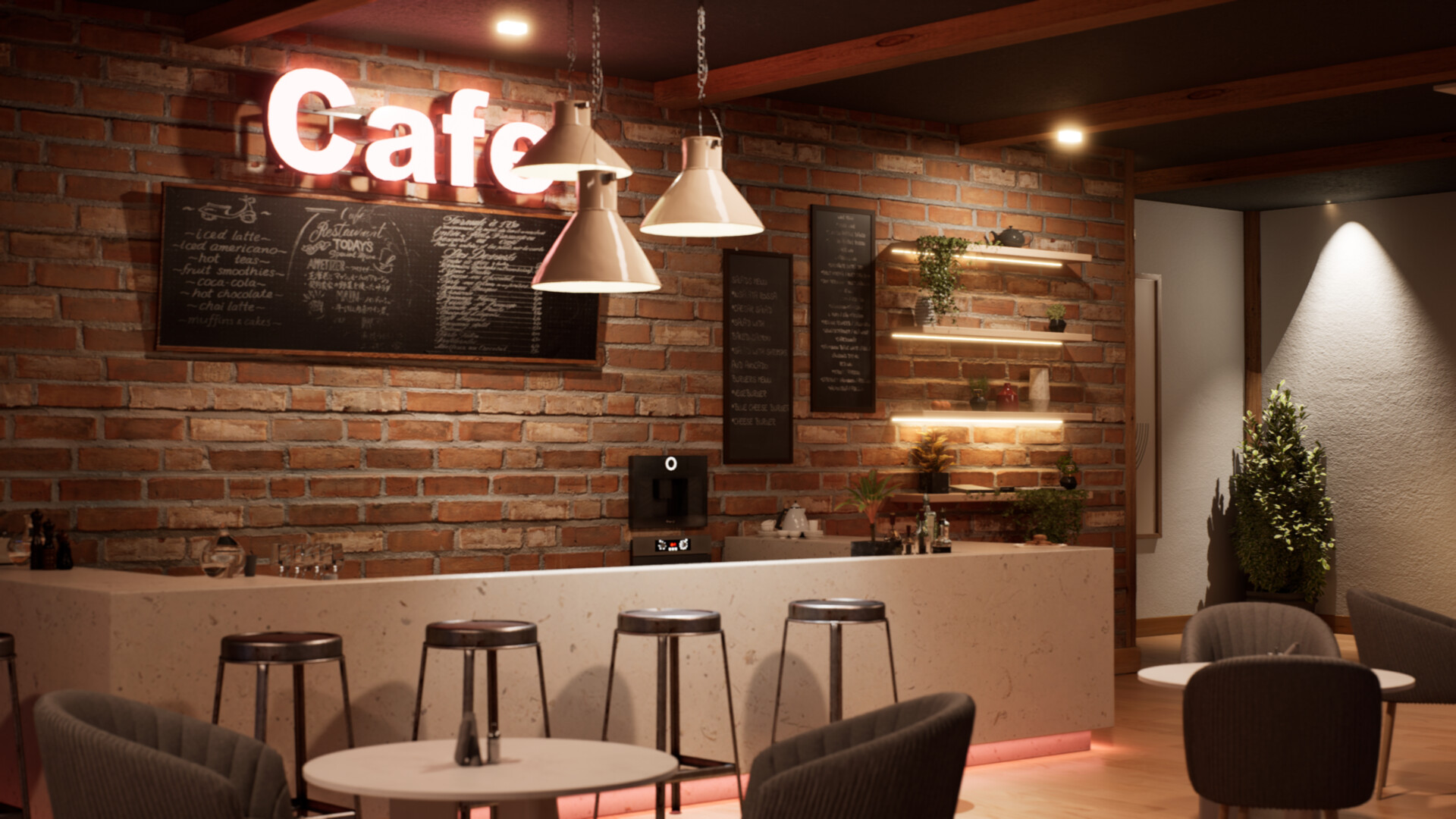 ArtStation - Evening Cafe Interior - Photorealistic Scene - Unreal ...