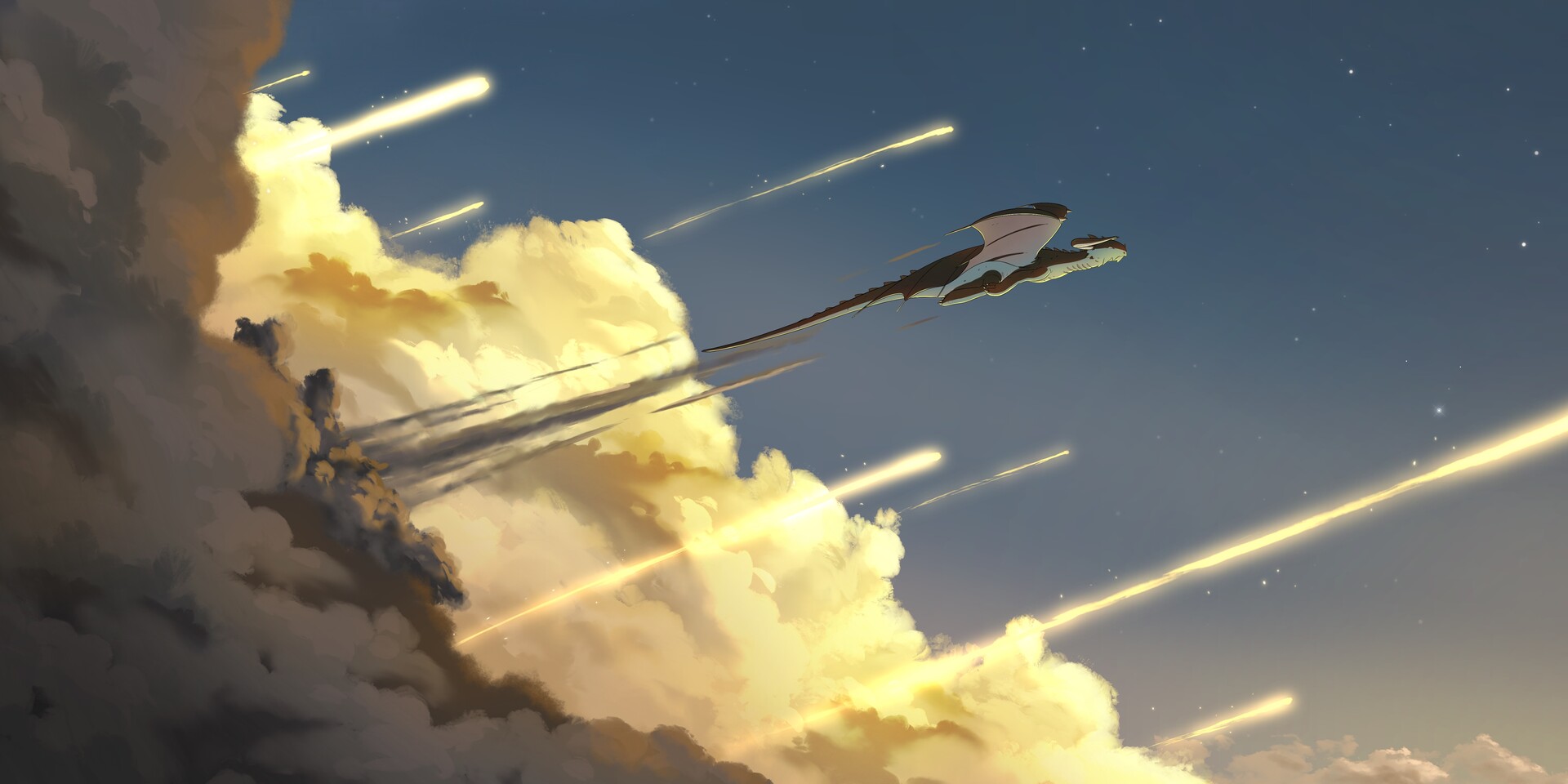 ArtStation - Dragon flying through the clouds