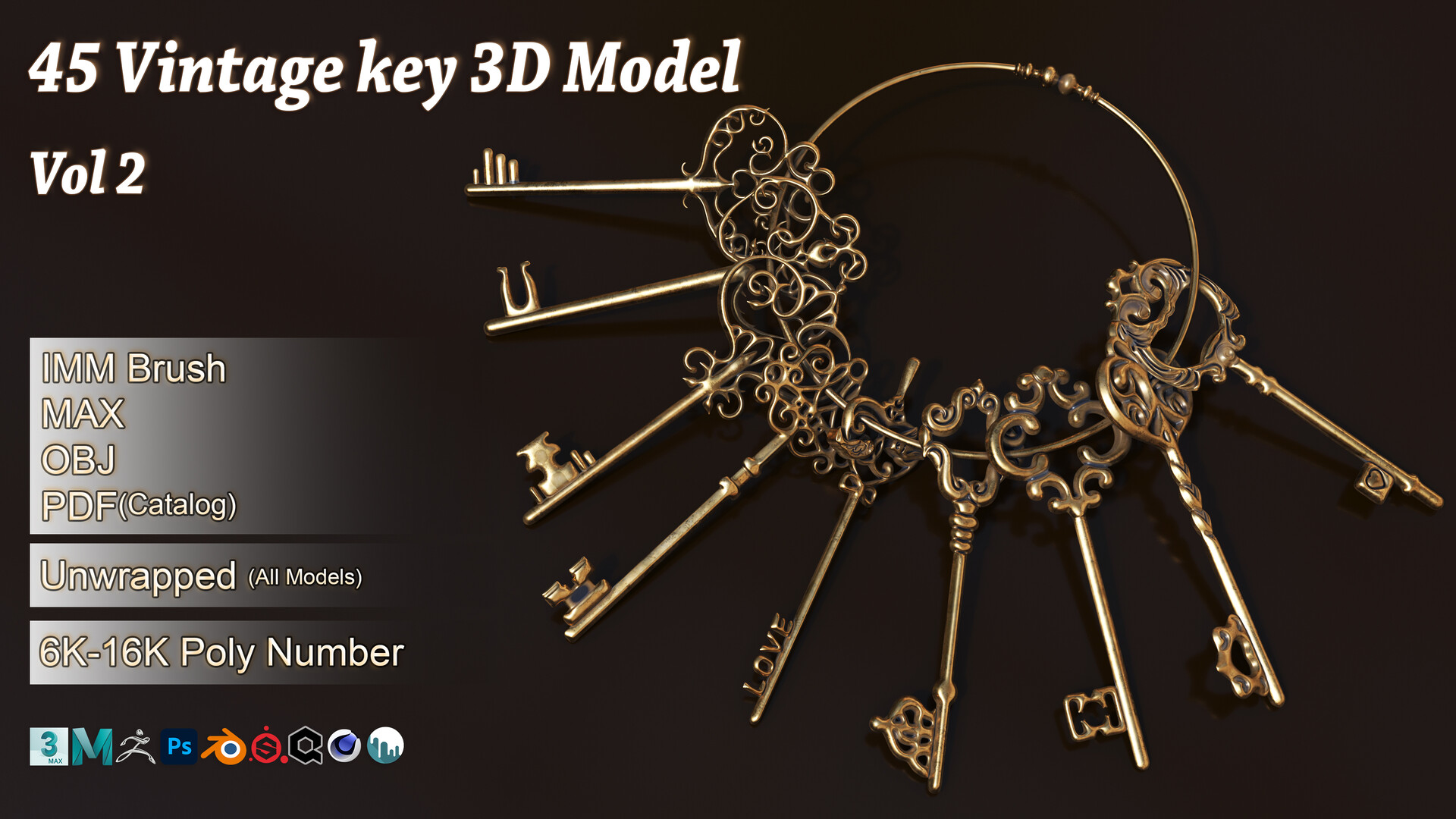 ArtStation - 45 Vintage Key 3D Model Vol 2