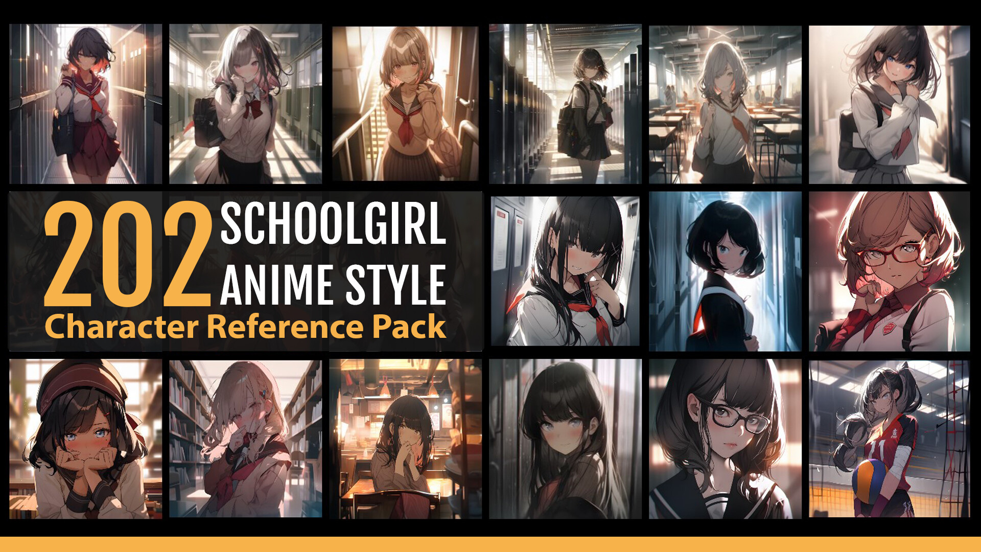Artificial Dimension - 202 Schoolgirl Anime Character Reference Pack