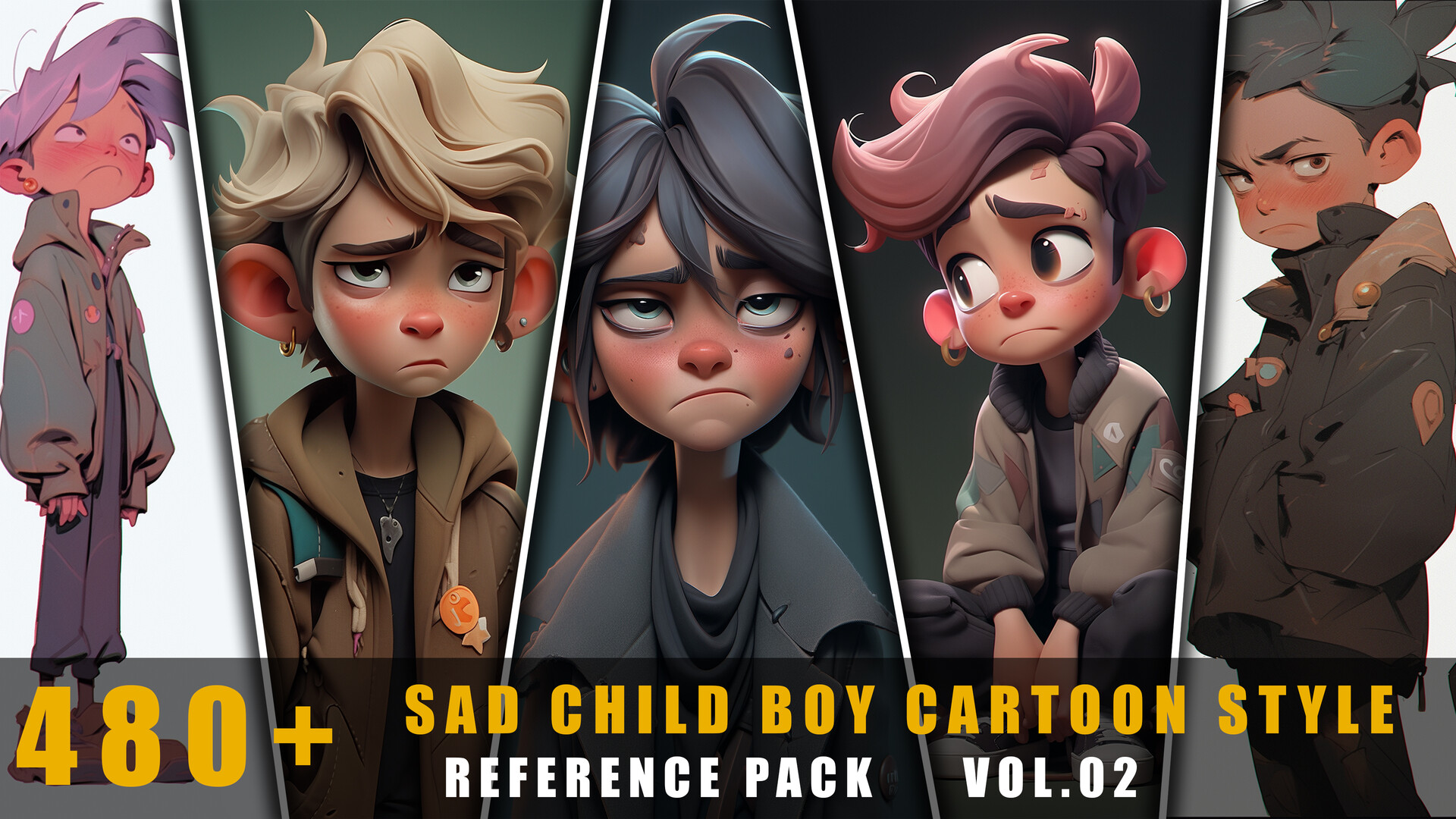 WaterLaw's Studio - 480+ Sad Child Boy Cartoon Style - References Pack ...