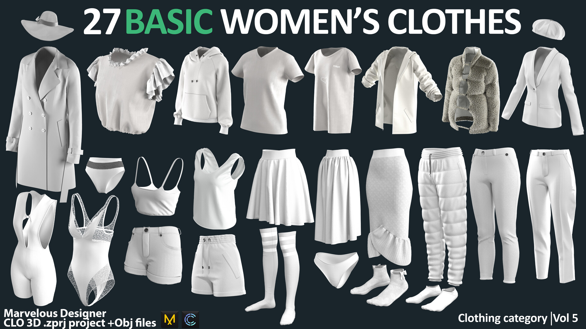 TOBart - 27 BASIC WOMEN'S CLOTHES PACK / Marvelous Designer / CLO3D ...
