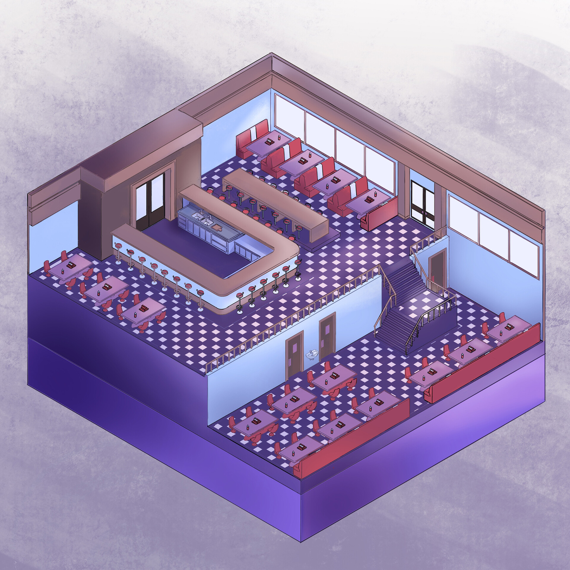 ArtStation - Isometric Retro Diner Concept