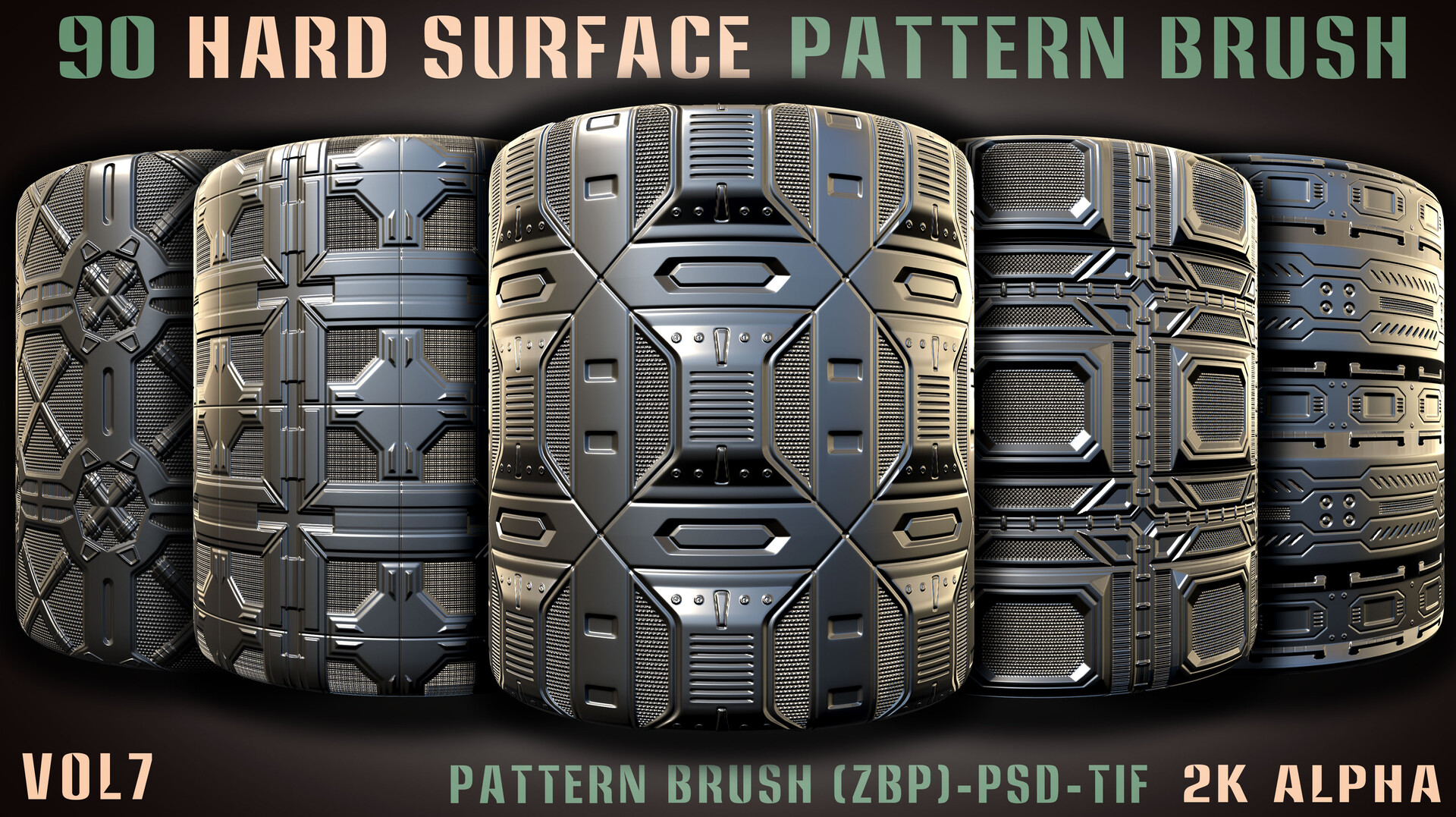 ArtStation - 90 Hard Surface Pattern Alpha Brush-vol7