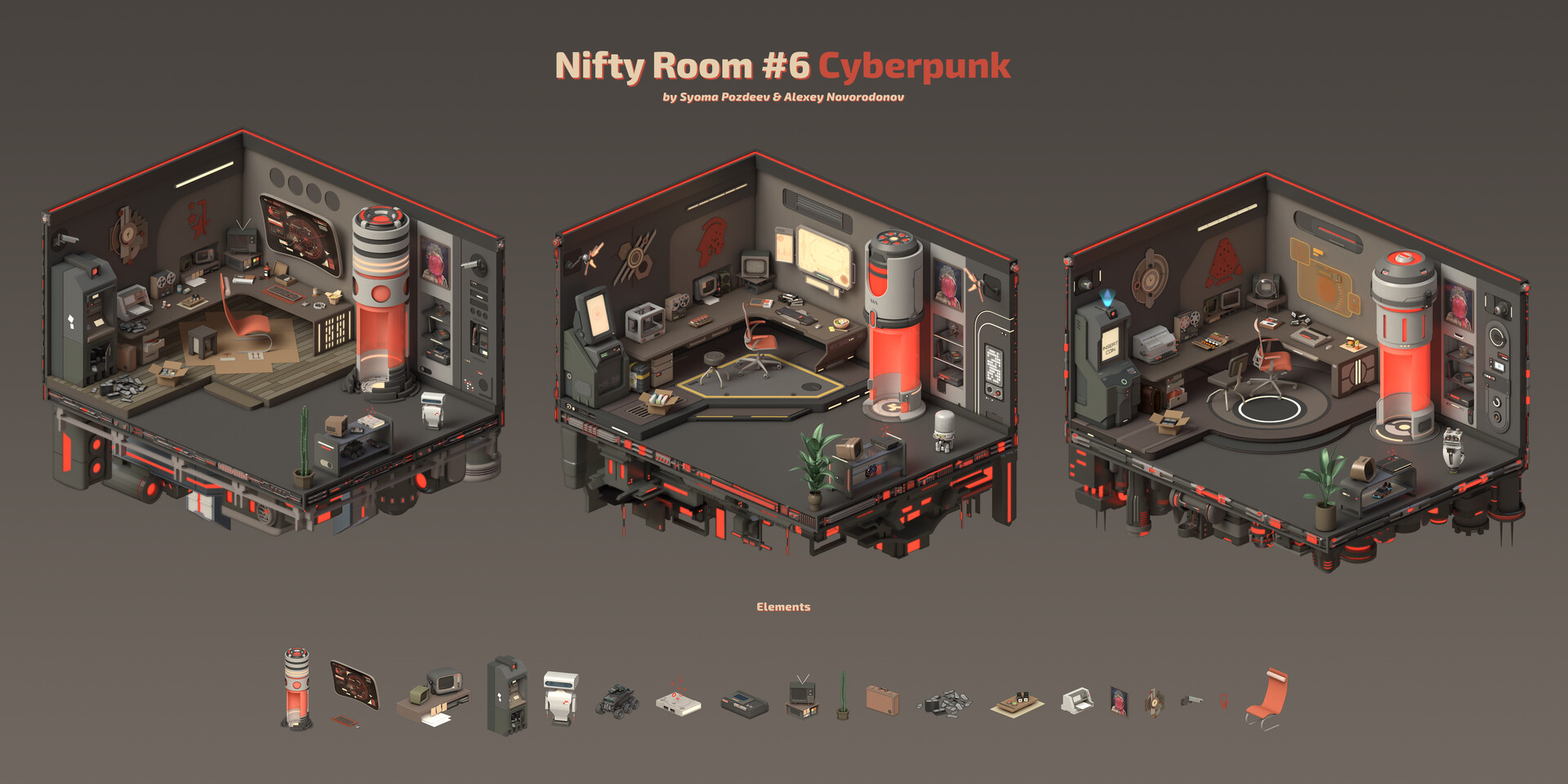 ArtStation - Retro Futuristic Isometric Rooms Series: Room #6 Cyberpunk