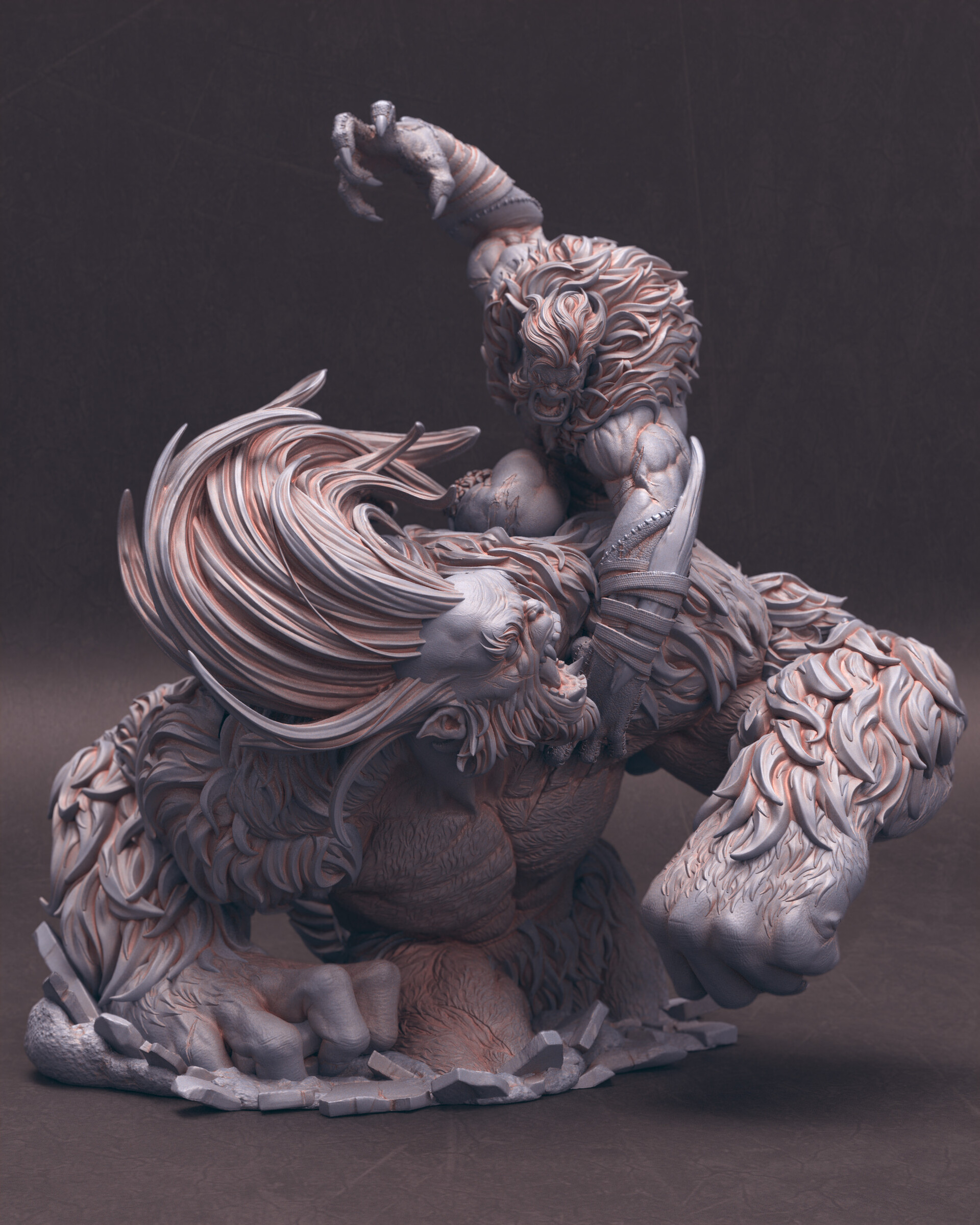 Dario Bas - Sabretooth vs Wendigo - Clay renders