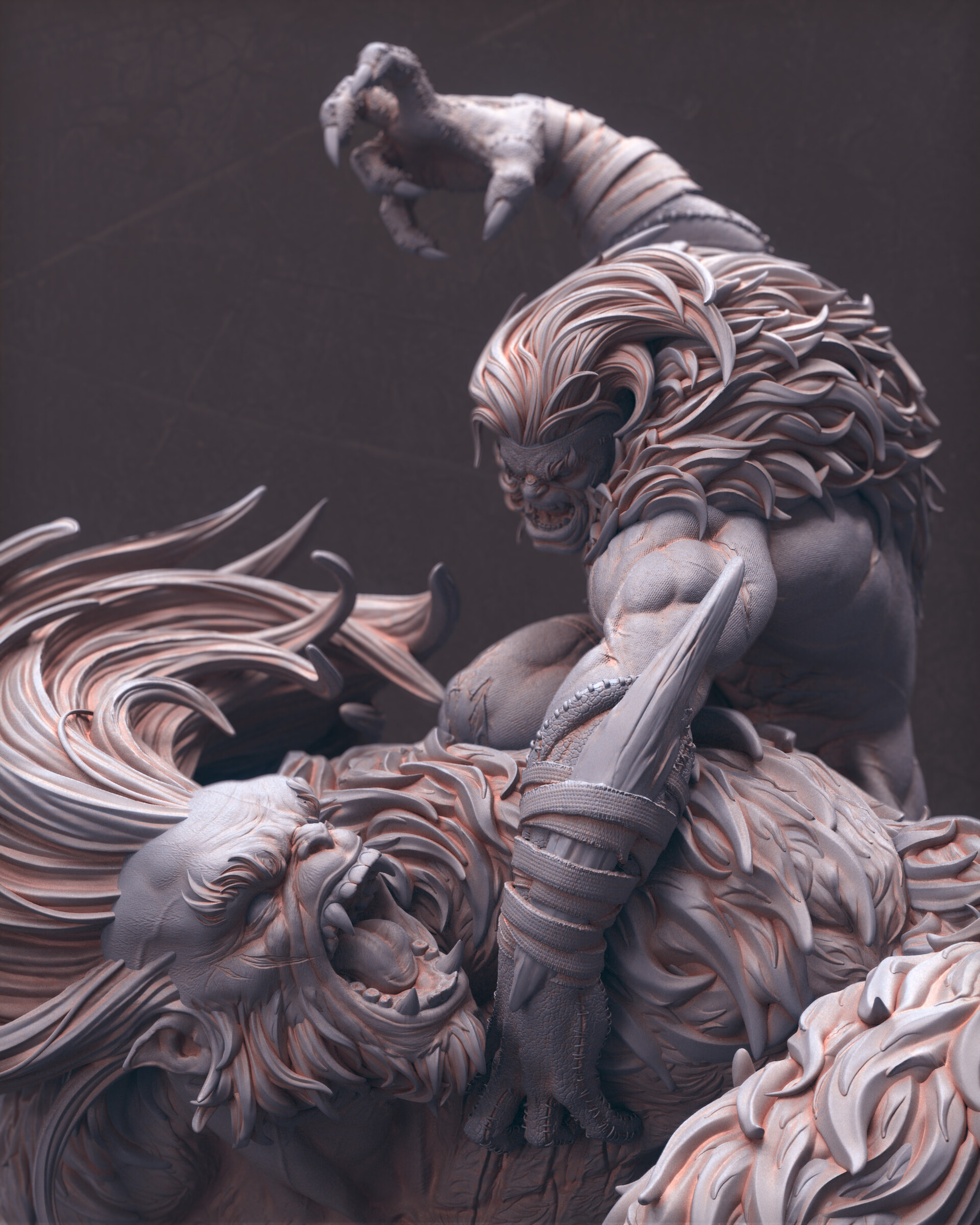 Dario Bas - Sabretooth vs Wendigo - Clay renders