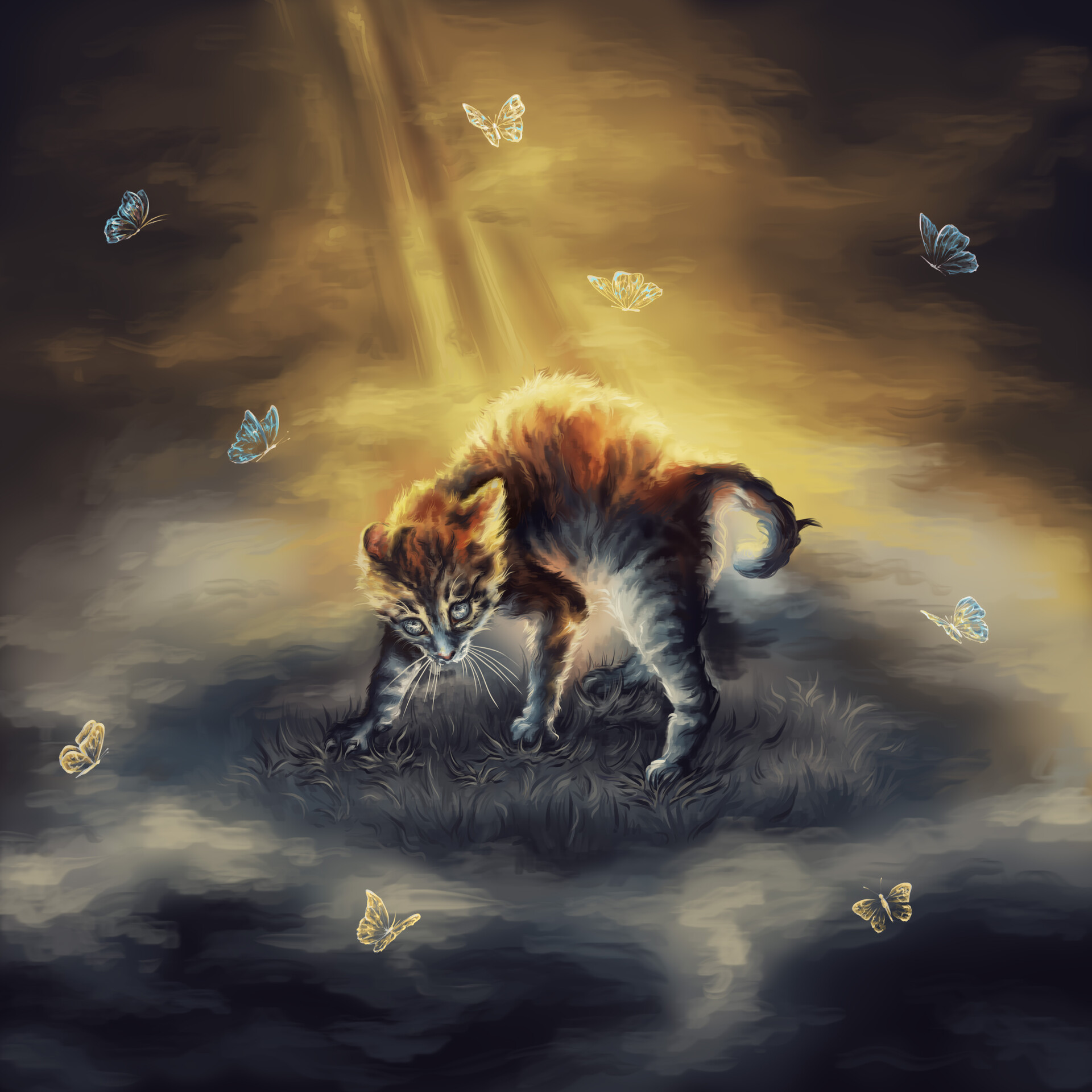ArtStation - Cat with butterflies