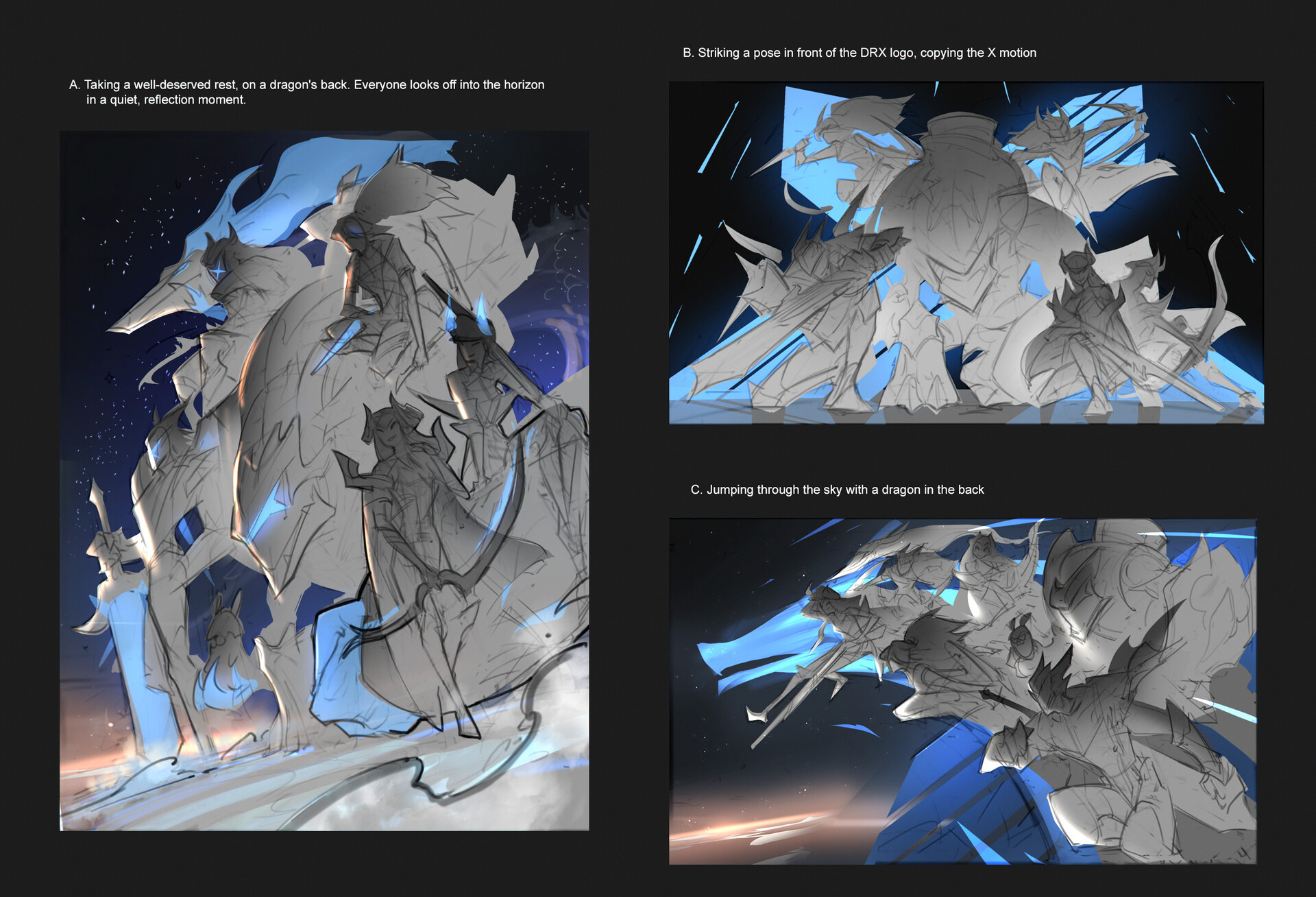 DRX冠军皮肤 多人站位海报插画构图-花瓣网