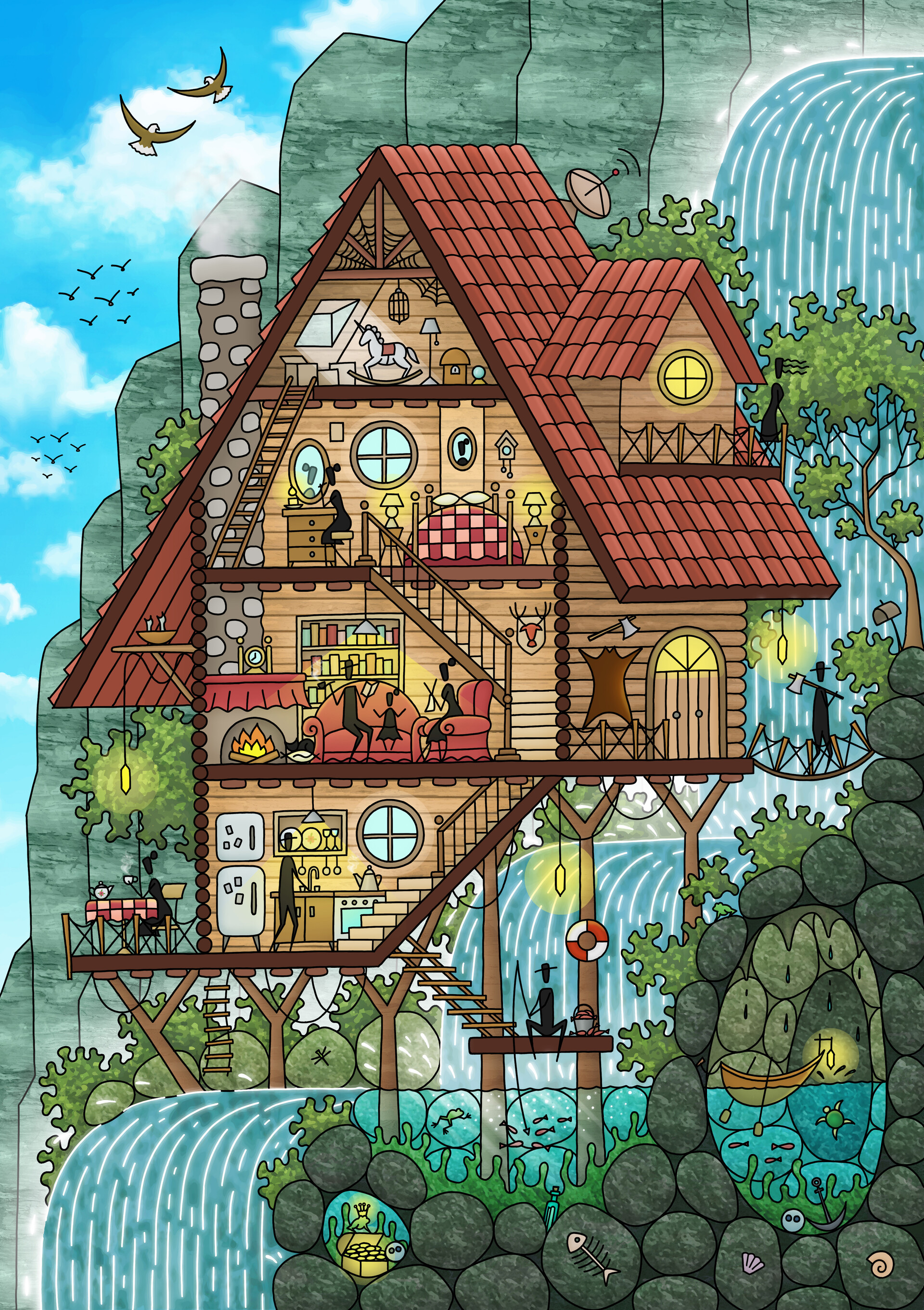 ArtStation - Scene 22: Waterfall House