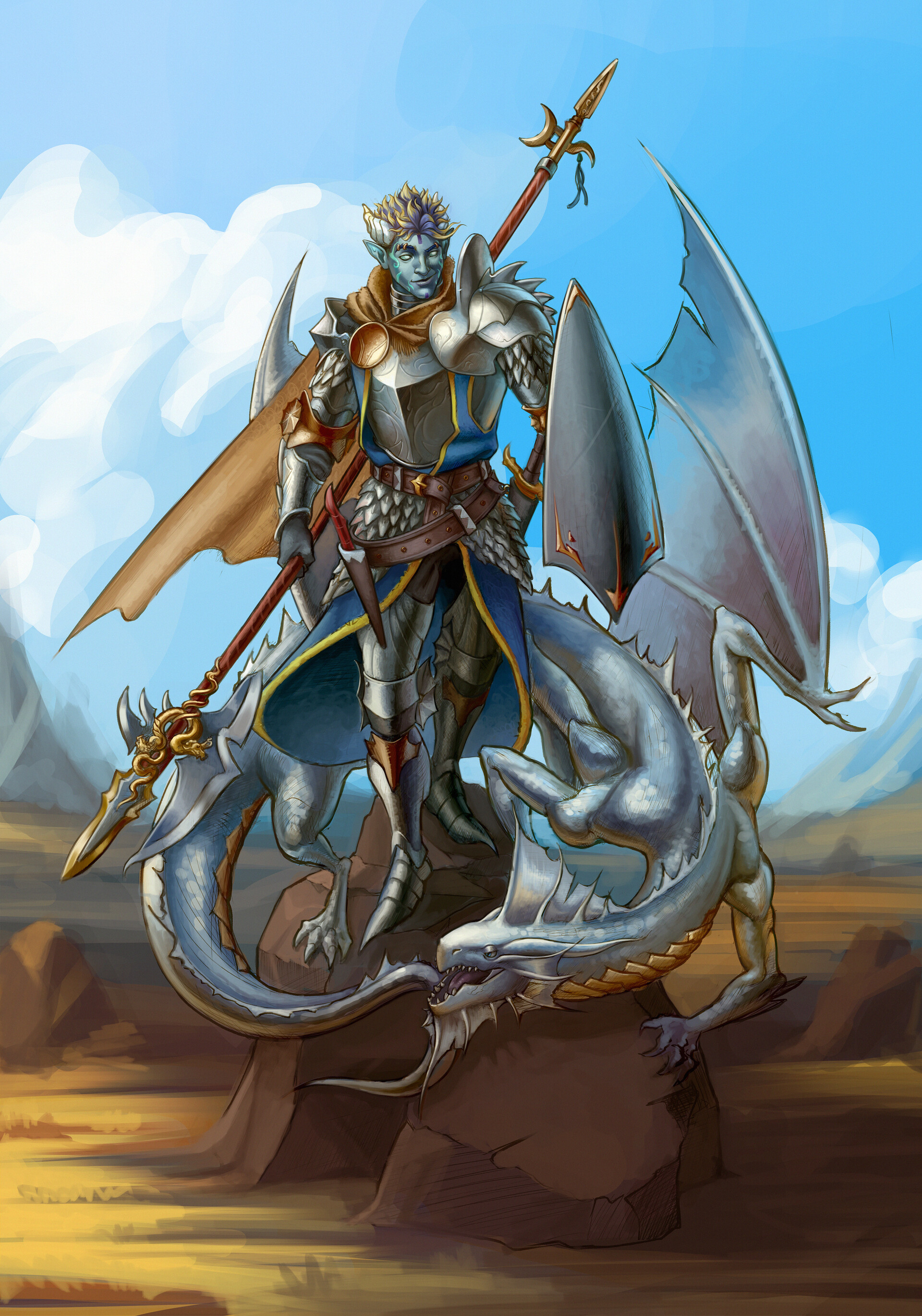 ArtStation - Dragon Knight, Half-Elven Air Genasi