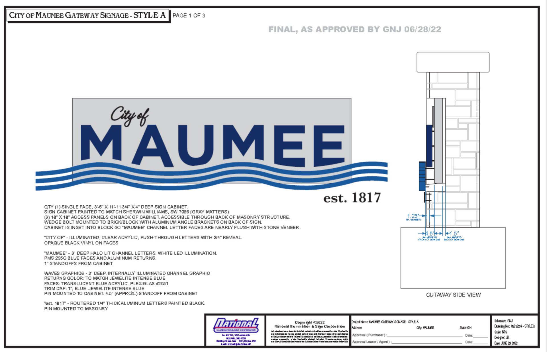 J Allen Bond - Signage - 2023 Maumee Gateway Project, Sign A