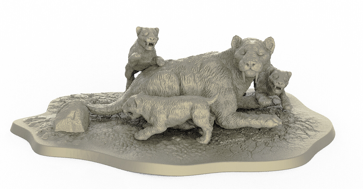 ArtStation - Smilodon mother with cubs