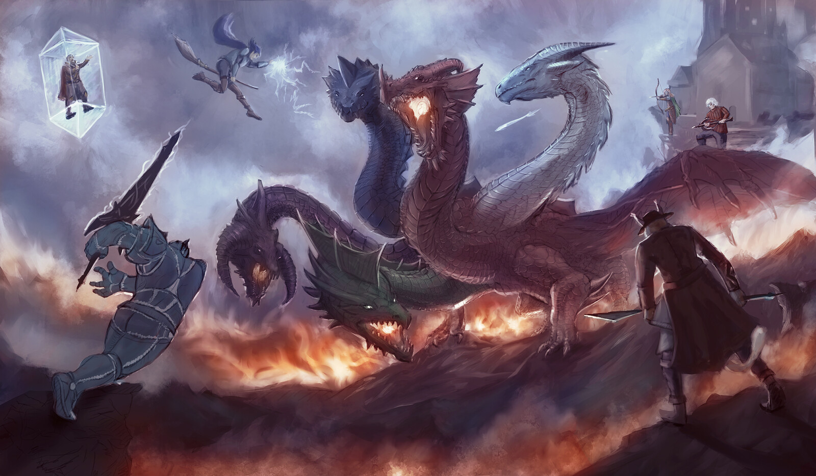 Gaia Cafiso - Tiamat final battle - DnD party commission