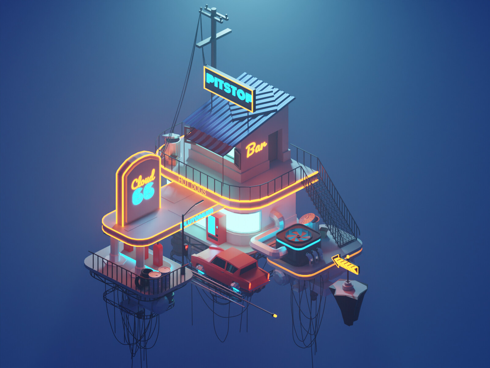 ArtStation - Cloud 66 Floating Pit Stop Isometric 3D