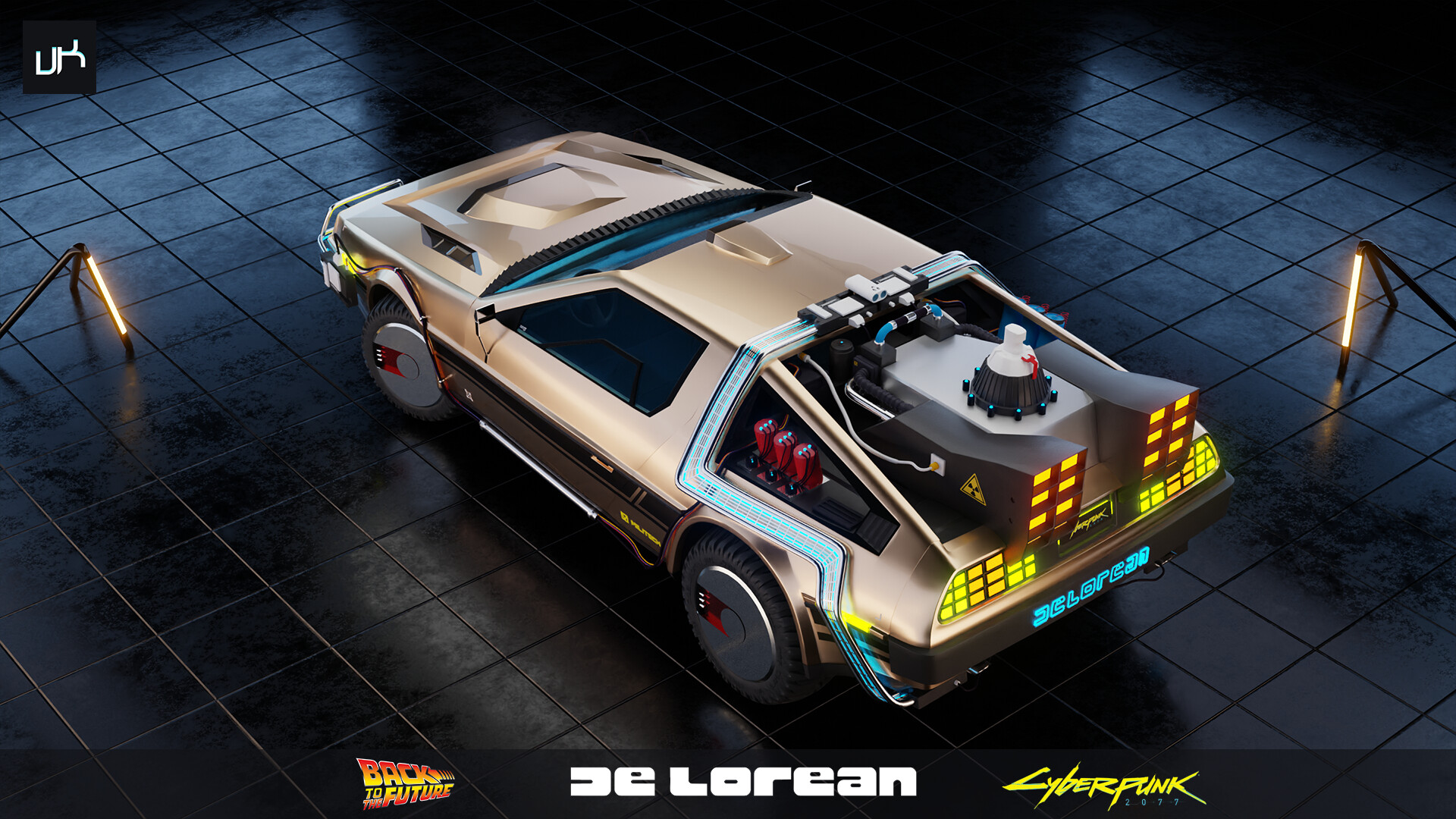 Victoria Kohan - DeLorean in the style of Cyberpunk 2077