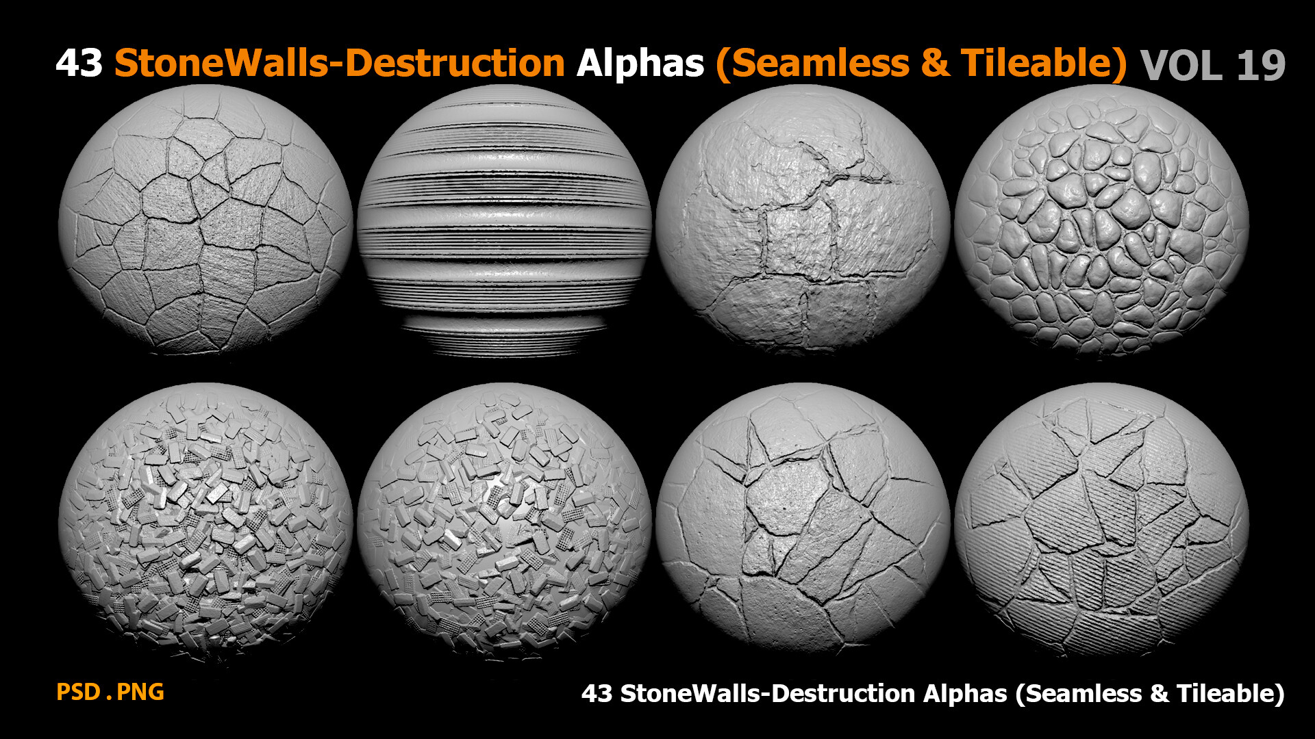 ArtStation - 43 Stone Walls Destruction Alphas (Seamless & Tileable) Vol19
