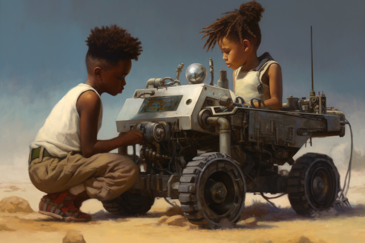 ArtStation - Two Children Building a Futuristic Vehicle