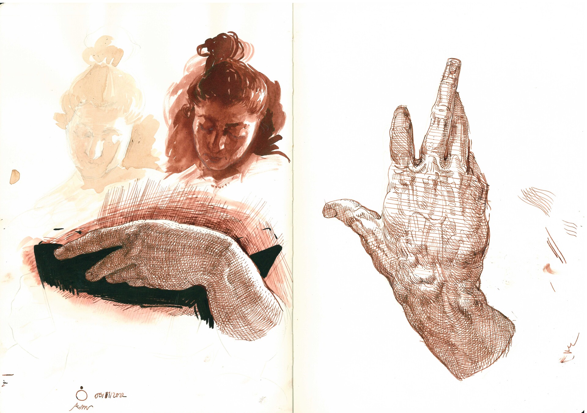ArtStation - Studies of hands and portraits with ink and brush