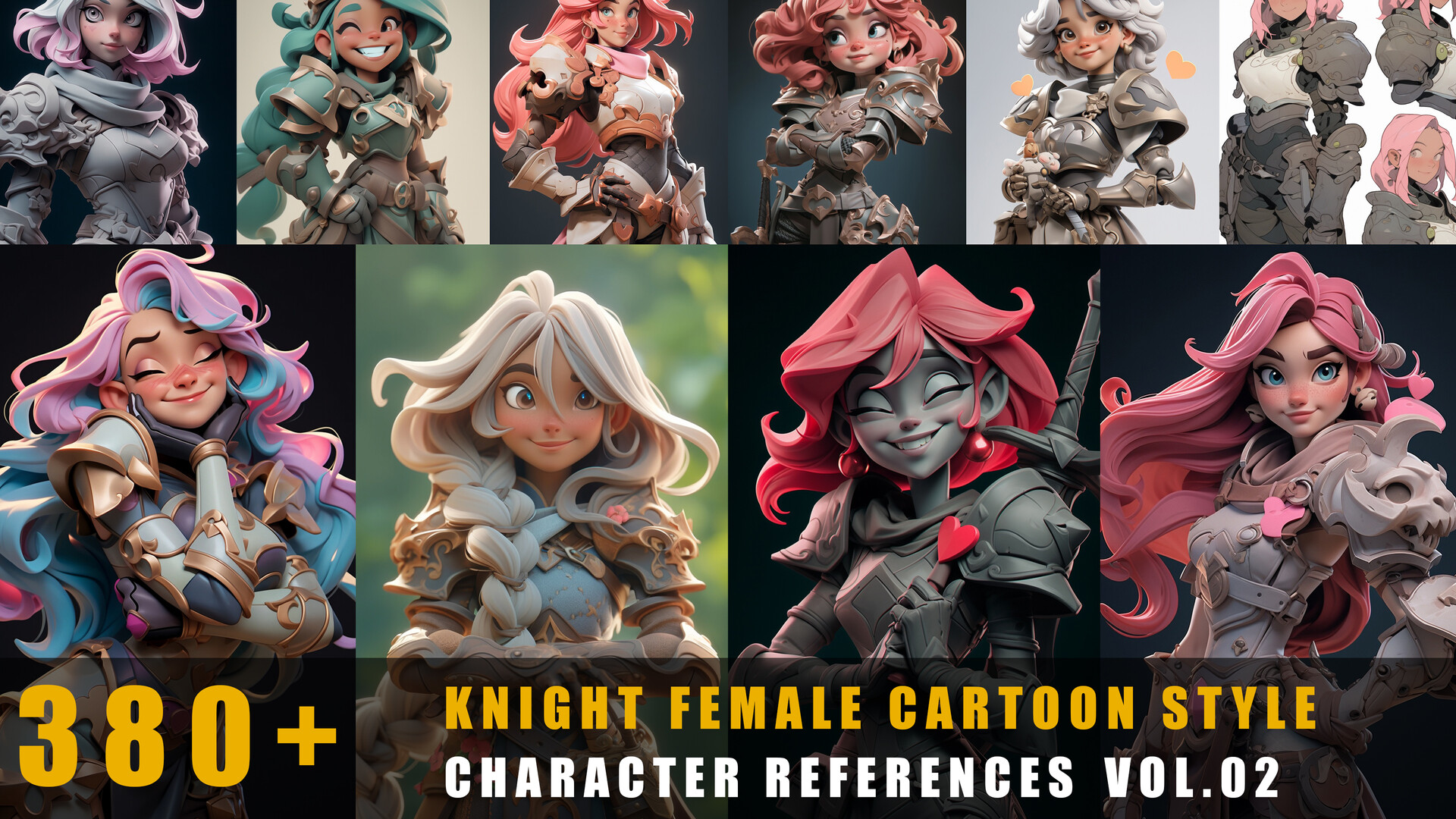 WaterLaw's Studio - 380+ Knight Female Cartoon Style - References Pack ...
