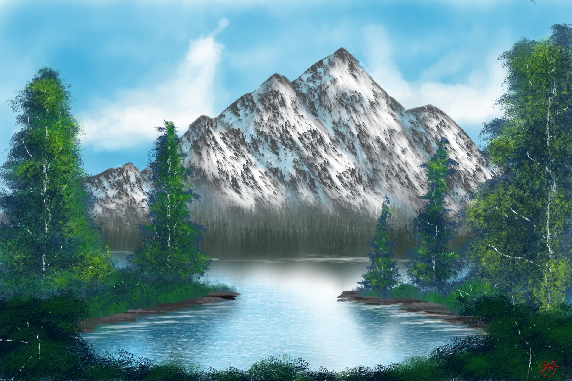 ArtStation - Sharp Peaks - Bob Ross Style Painting