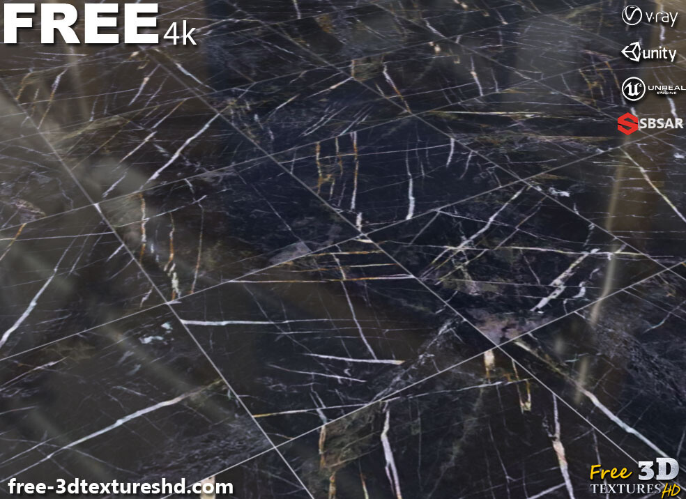 3D textures PBR free Download - Black Yellow Marble Tile Substance ...