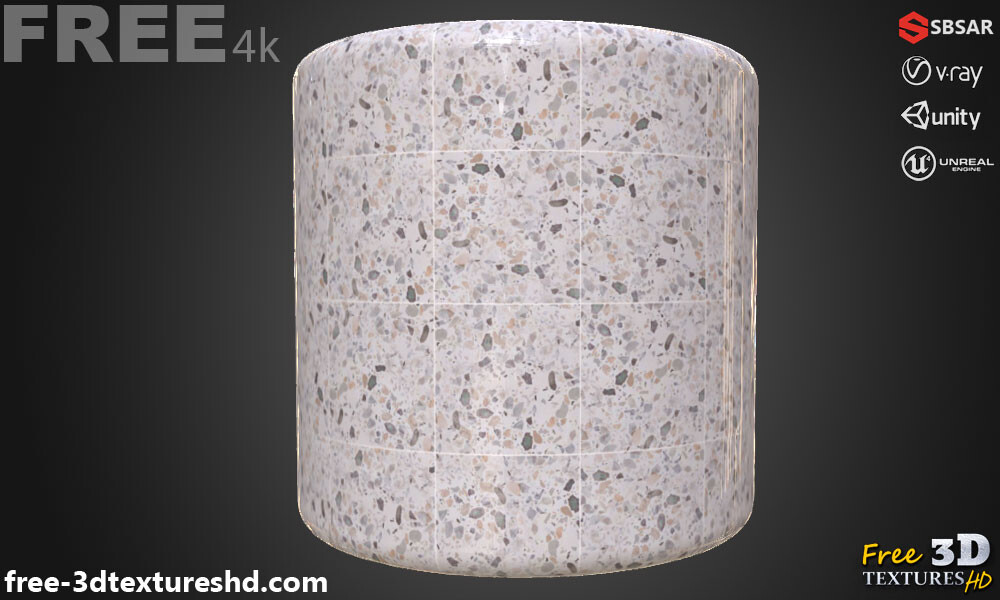 PBR Textures Free Download - White Ceramic Floor Tiles Terrazzo Pattern ...