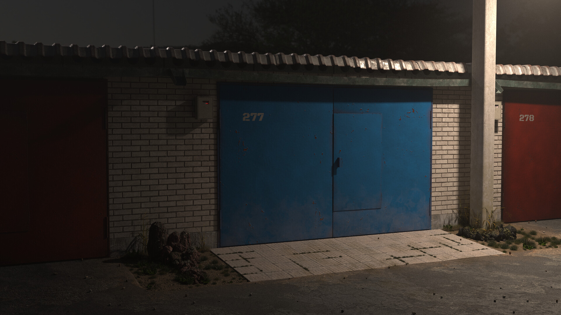 ArtStation - A night in a garage Еxterior visualization