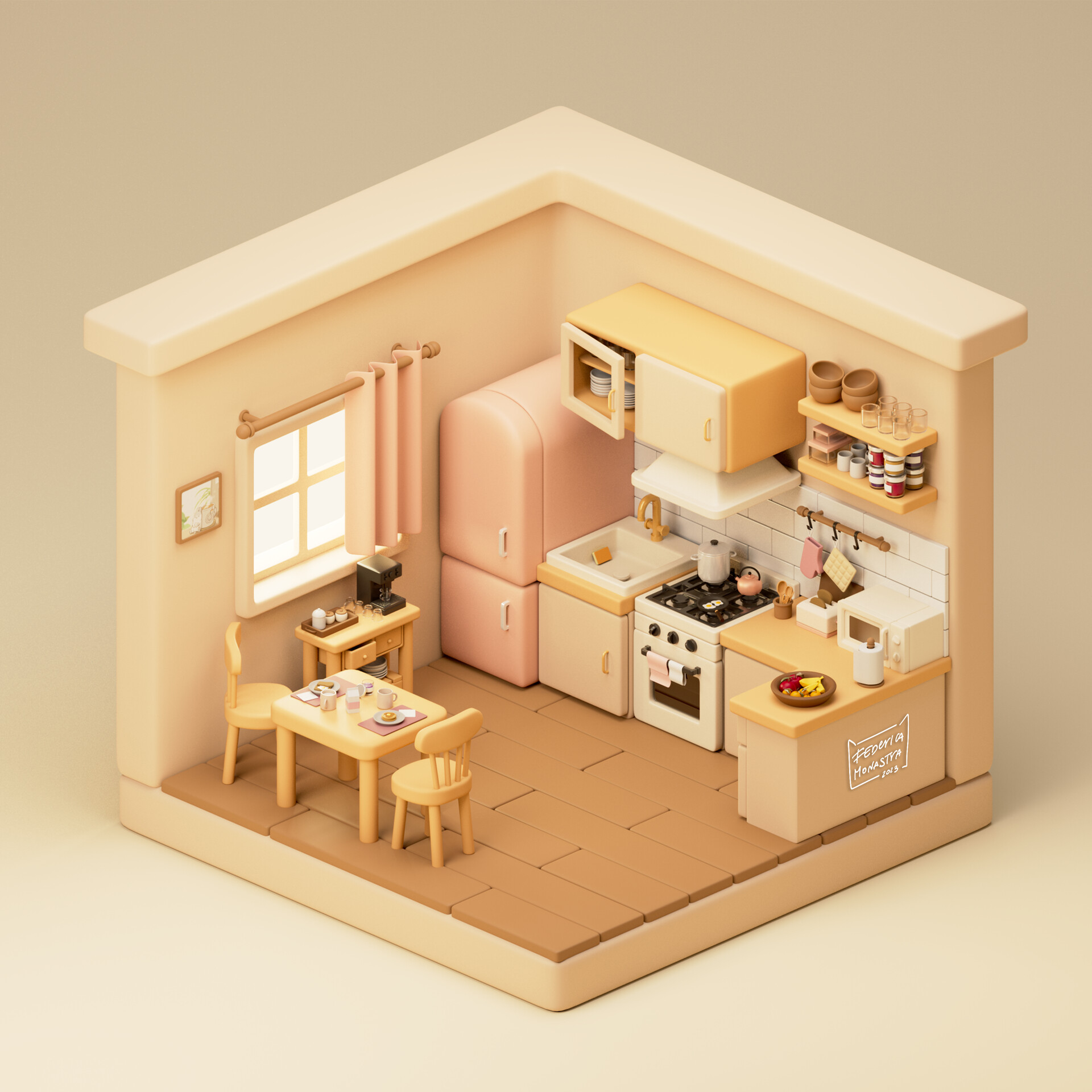 ArtStation - 3D Isometric Warm Kitchen
