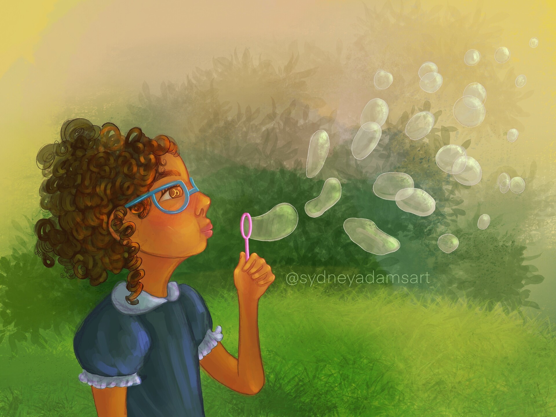 Cartoon Girl Blowing Bubbles