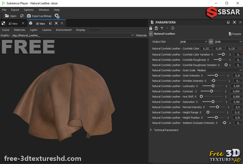 PBR Textures Free Download - Natural Leather Substance SBSAR 3D Texture ...