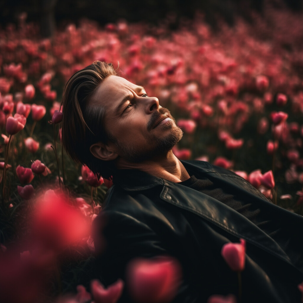 ArtStation - Chillin In Meadows Of Flowers - Brad Pitt