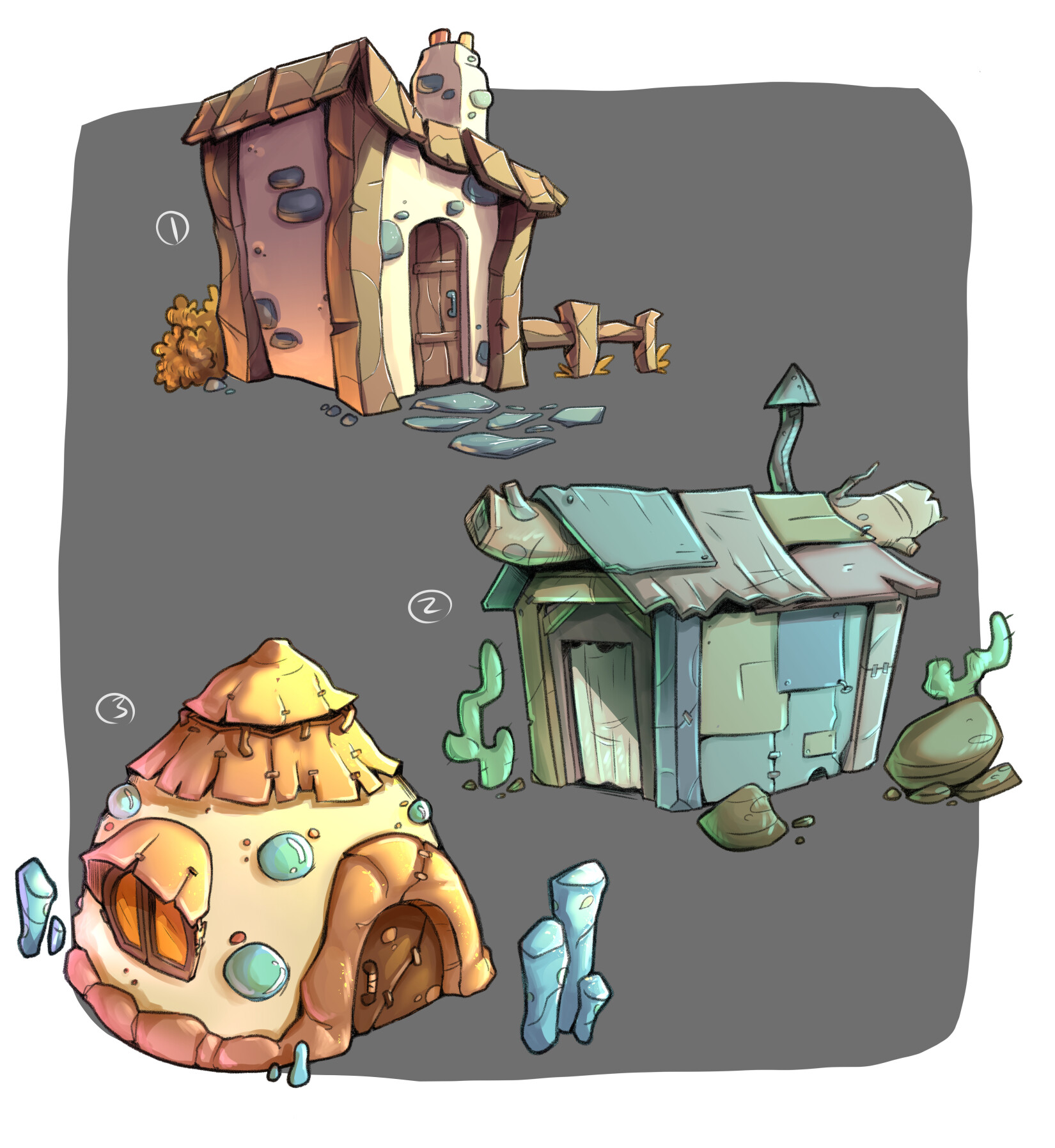 ArtStation - Cute 2d Huts